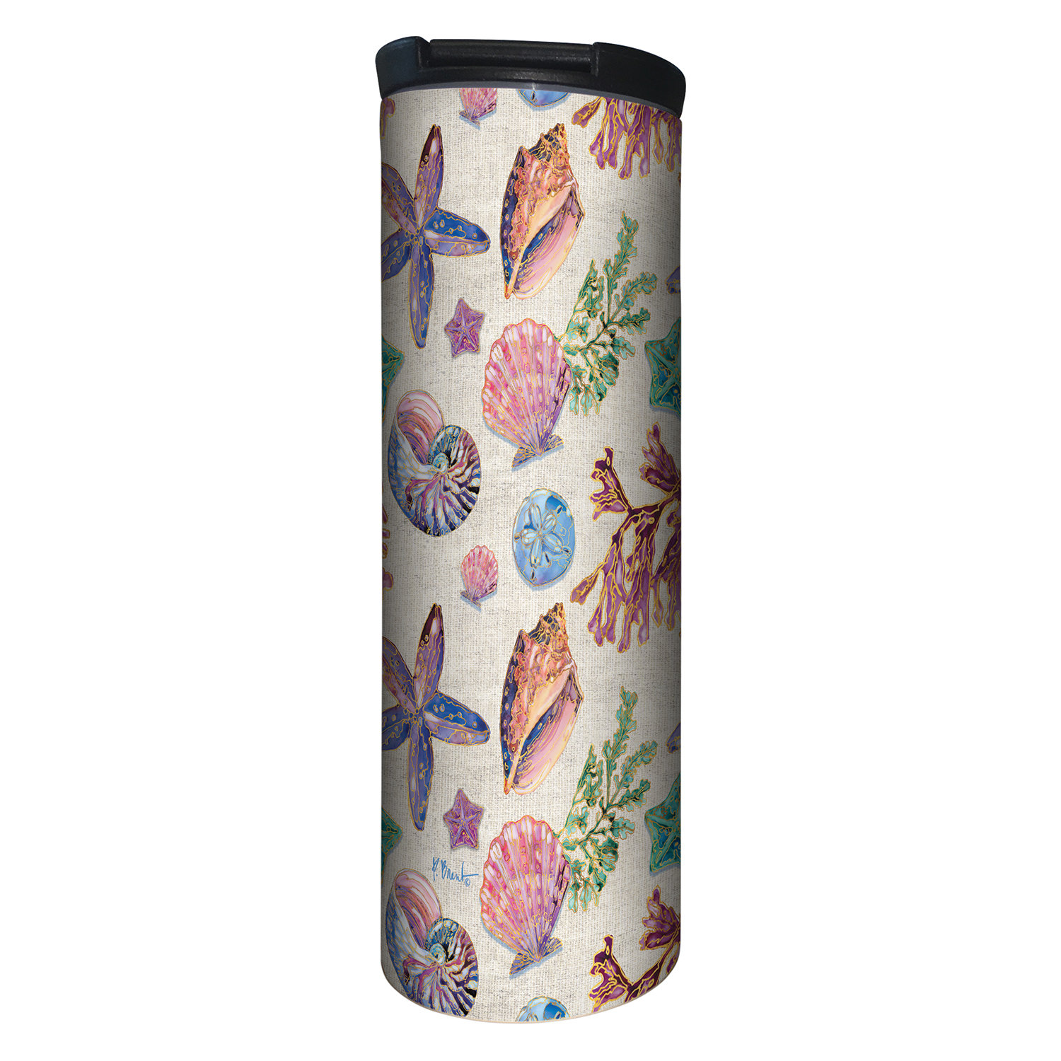 Highland Home Beach Shells 17 oz. Stainless Steel Tumbler w/ Lid | Wayfair