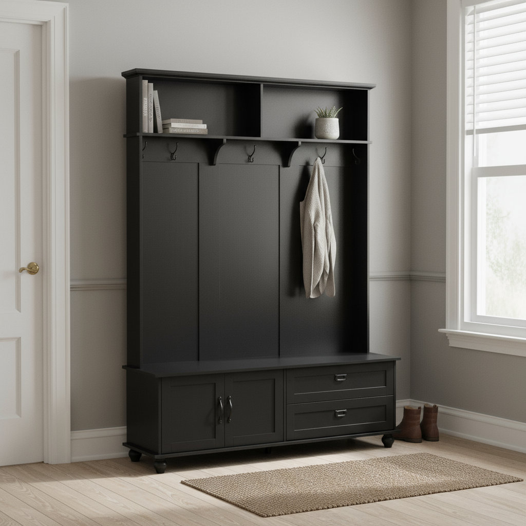 Alcott Hill® A Modern, Multifunctional Coat Rack In Black With Storage ...