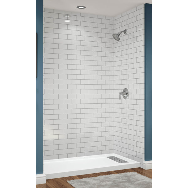 Avora Bath 3x6 White Acrylic Alcove Shower System with Silver Grout ...