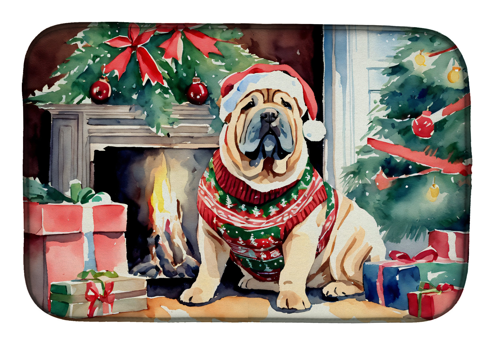 Caroline's Treasures Shar Pei Cozy Christmas Dish Drying Mat - Wayfair ...