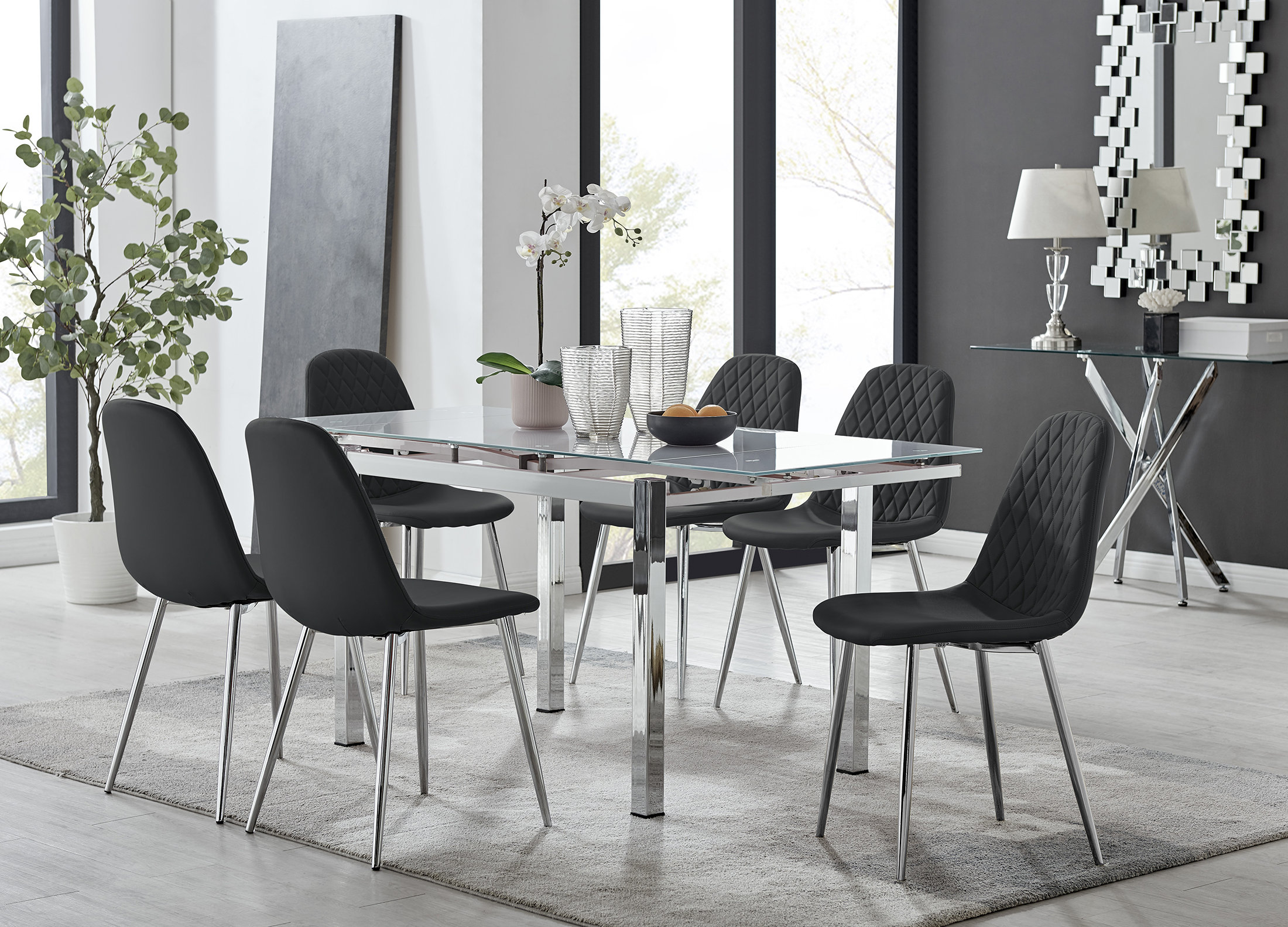 Furniture Box Tierra Modern Glass & Metal Extendable Dining Table Set ...