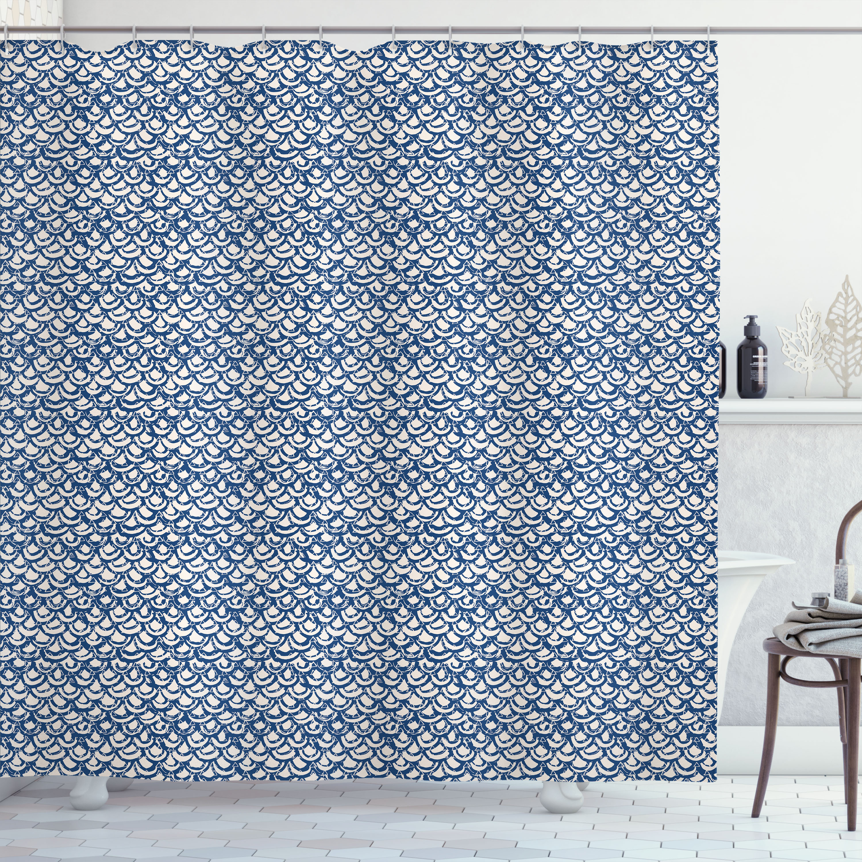 East Urban Home Ethnic Shower Curtain Indonesian Batik Tile Navy Blue ...