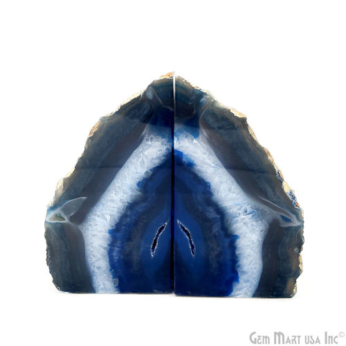 GEMMART USA Blue Geode Bookend, Unique Agate Bookend Pair, Mineral Rock ...