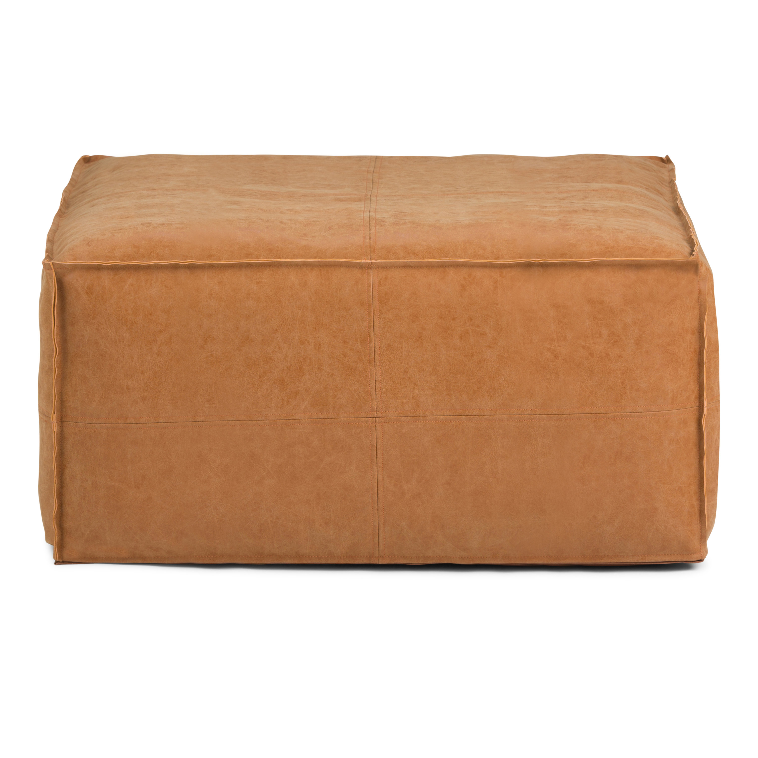 Simpli Home Brody Large Square Coffee Table Pouf in Vegan Faux Leather ...
