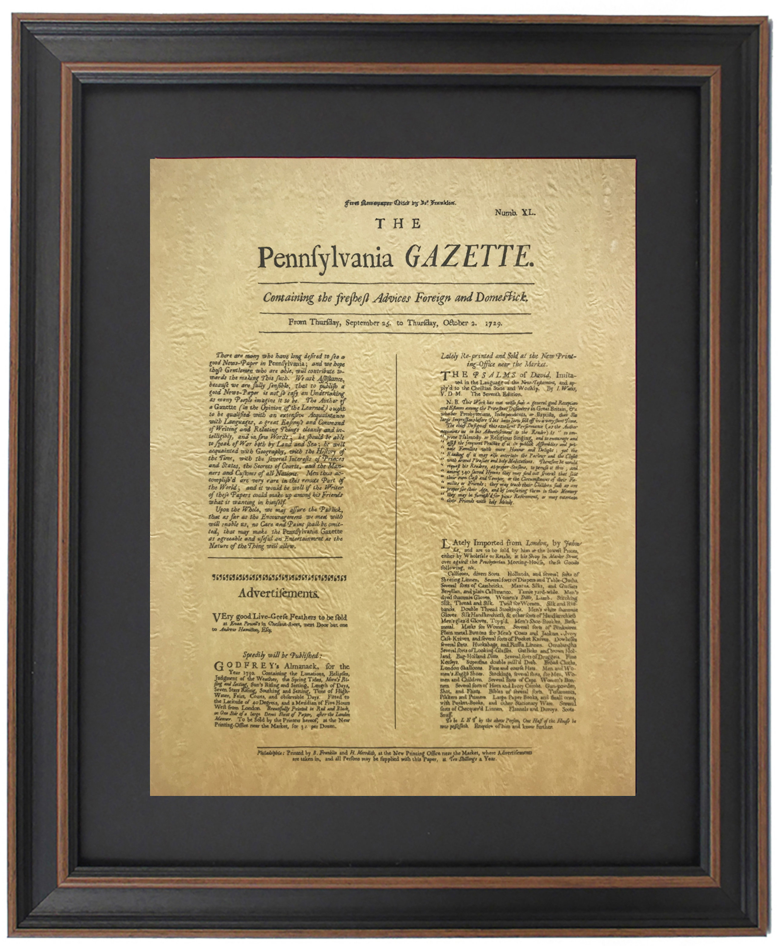 Alcott Hill® First Edition of Ben Franklin's Pennsylvania Gazette 1729 ...
