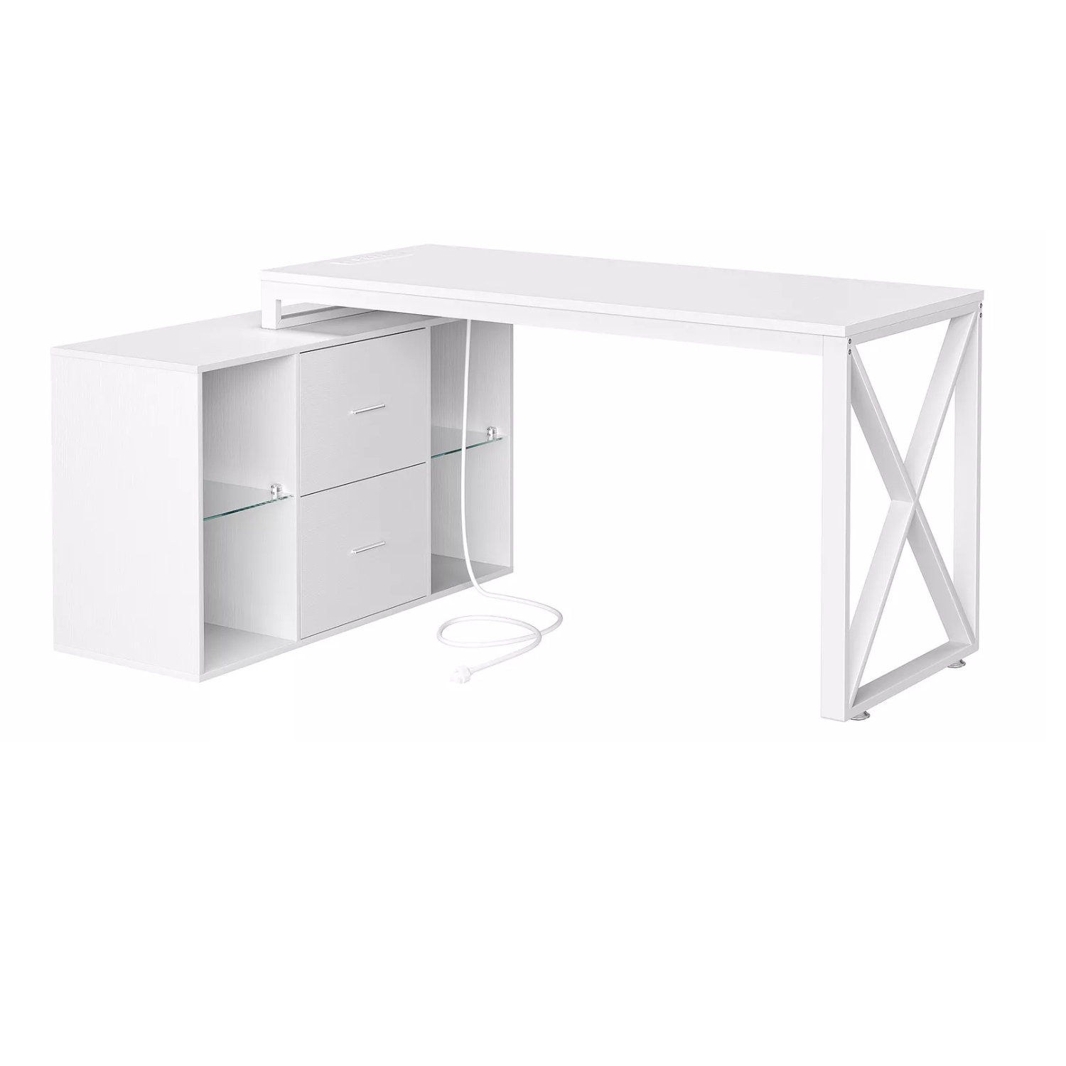 Gracie Oaks Reversible L Shaped Writing Desk with LED Light & Power ...