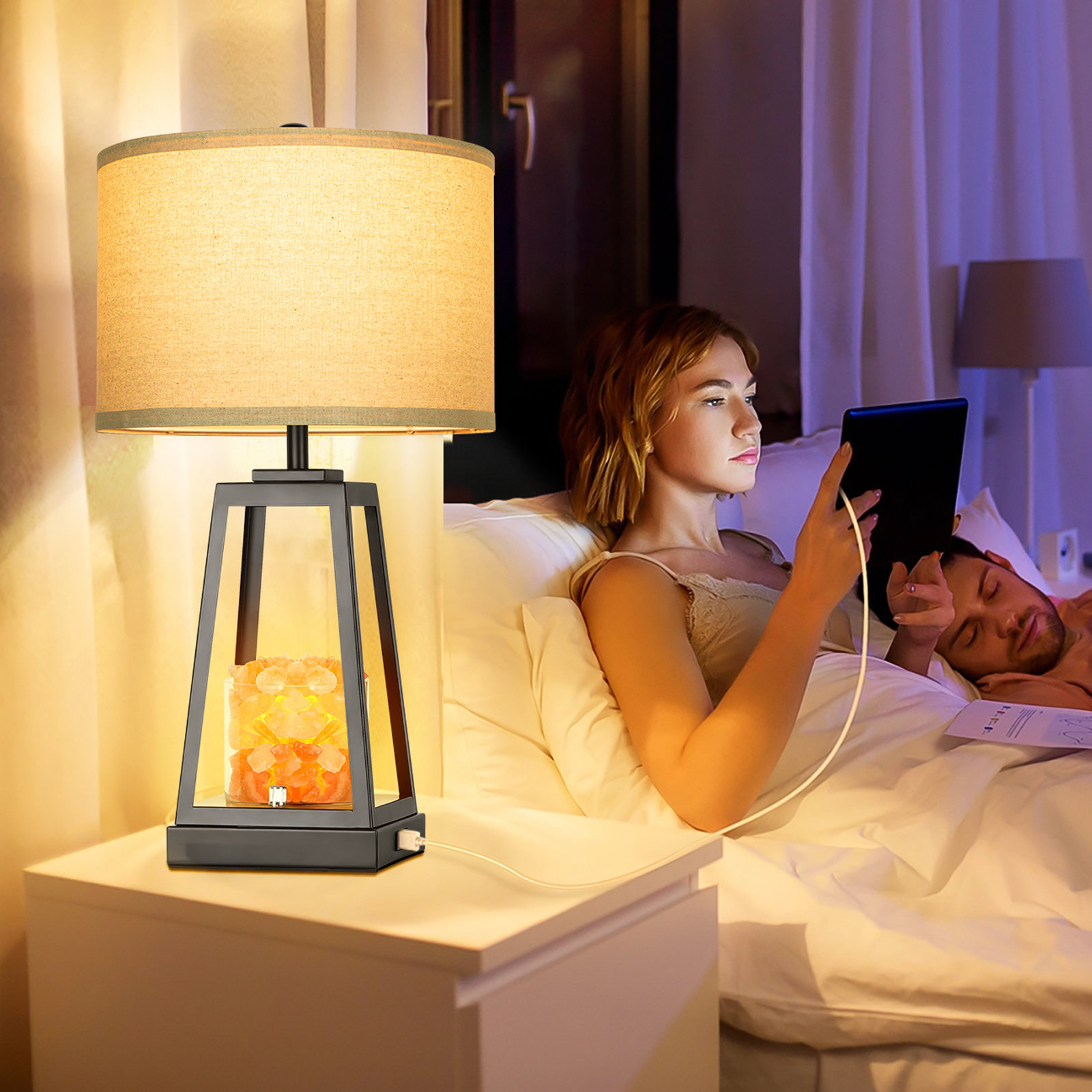 Latitude Run® Lunseth 25 inch Touch Control Table Lamp with USB & Type ...