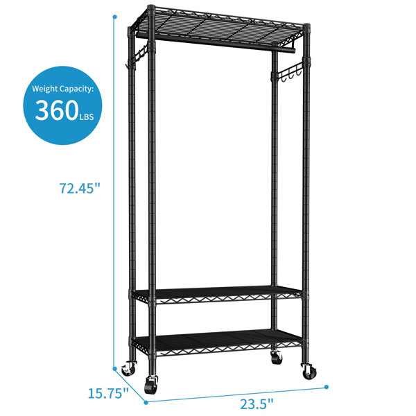 Rebrilliant Heavy Duty Rolling Garment Rack - 3-Tier Adjustable Wire ...