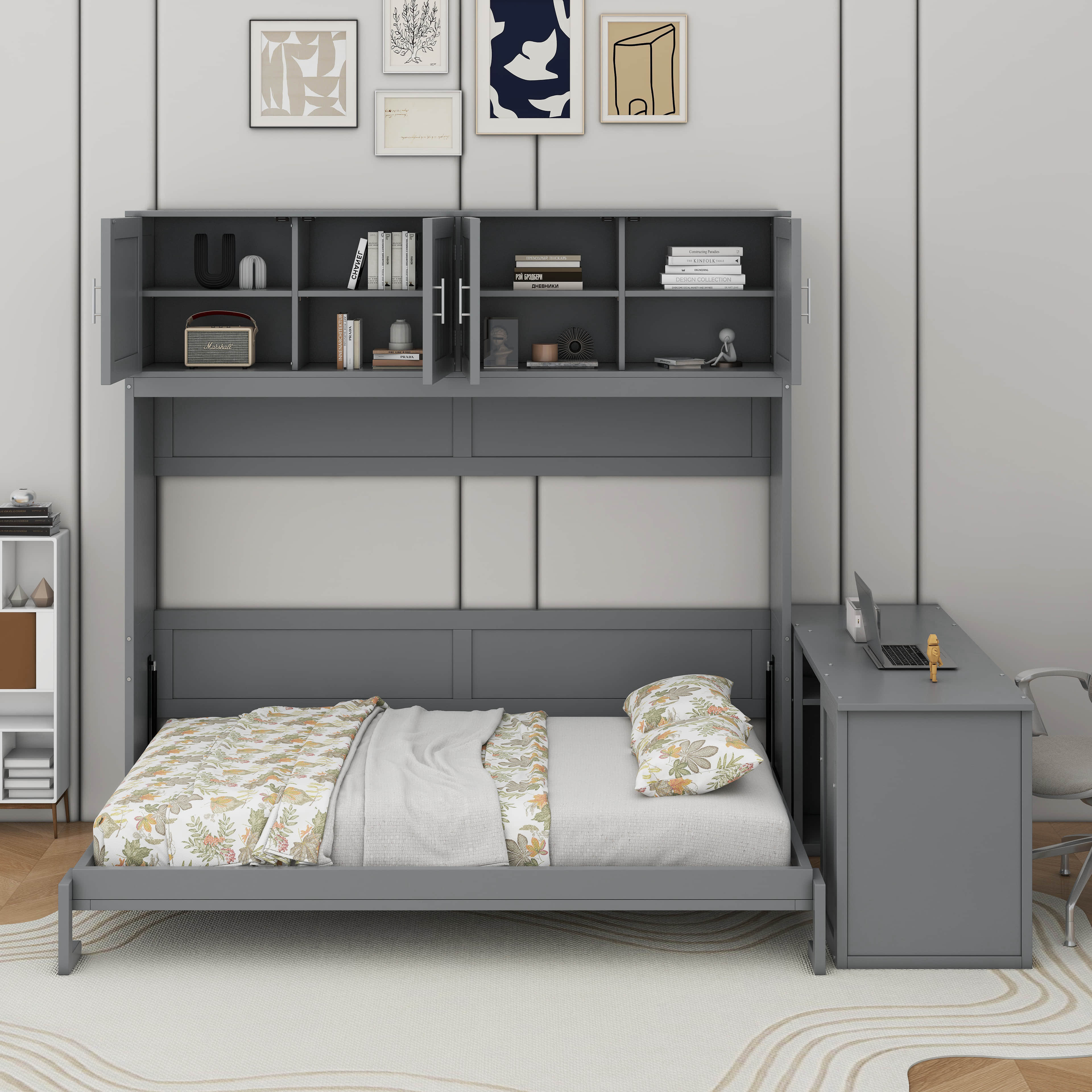 Red Barrel Studio® Queen Size Wall Murphy Bed With Desk And Storage ...