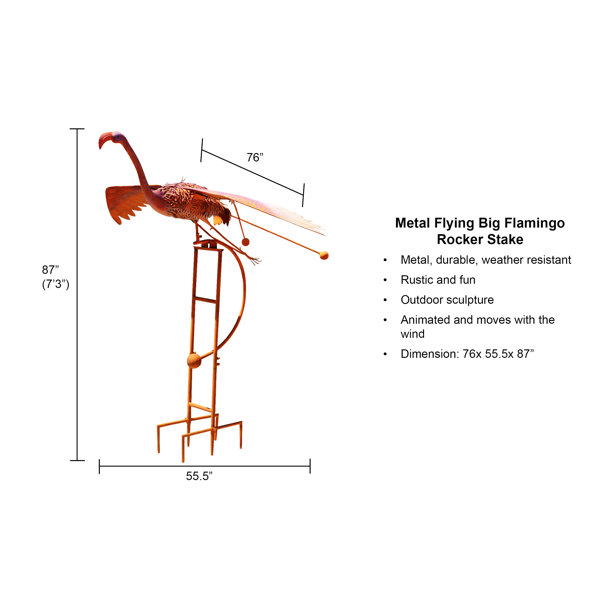 Bayou Breeze Gibb Flying Big Flamingo Kinetic Rocker Garden Stake | Wayfair