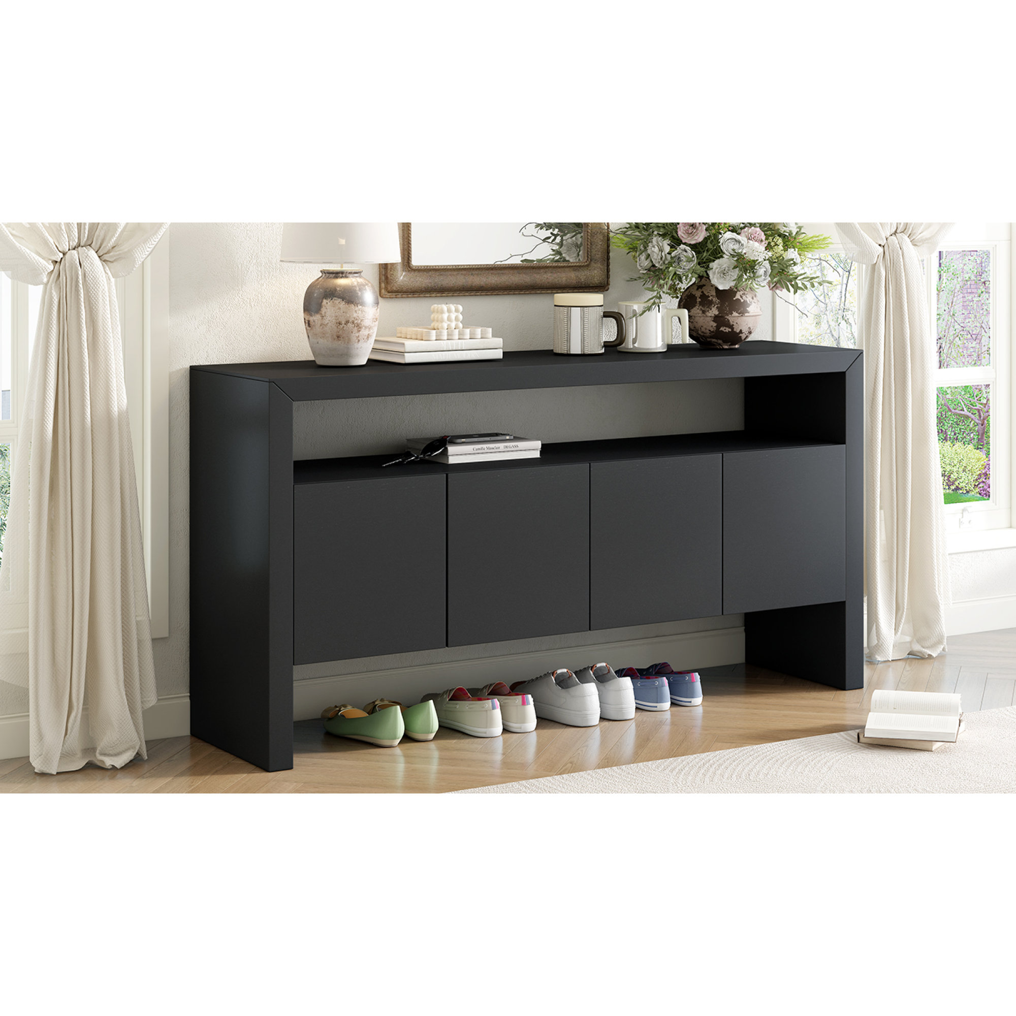 Corrigan Studio® Versatile Storage Cabinet Solid Wood Minimalist Style For Living Room Or Dining ...