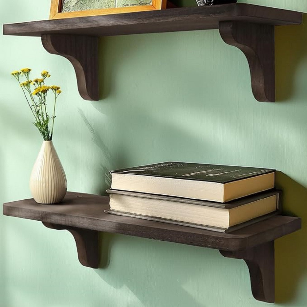 Millwood Pines Wood Dark Brown Shelves For Wall - 17 Inch (2 Pack ...