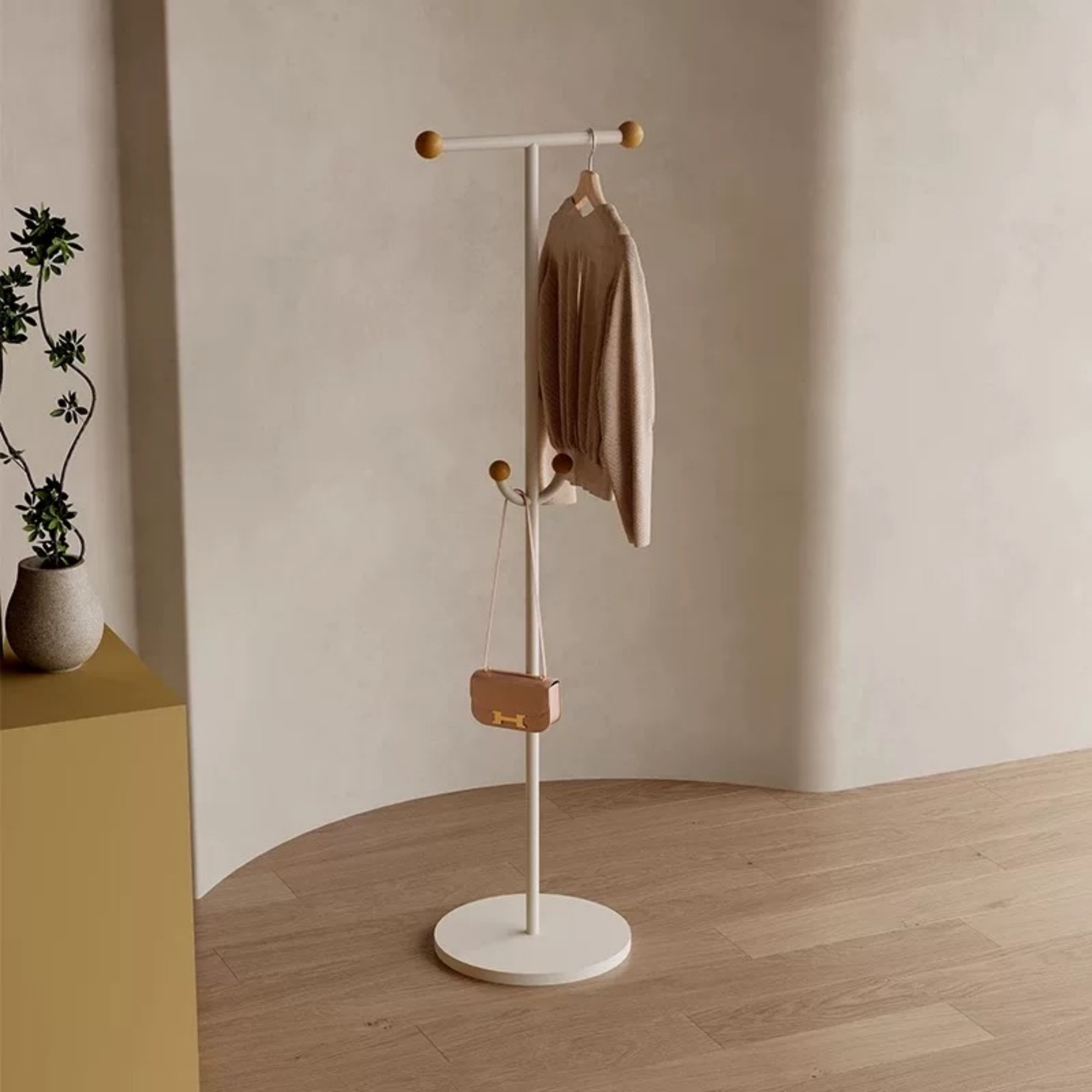 Latitude Run® T-Shaped Coat Rack Freestanding Beige | Wayfair