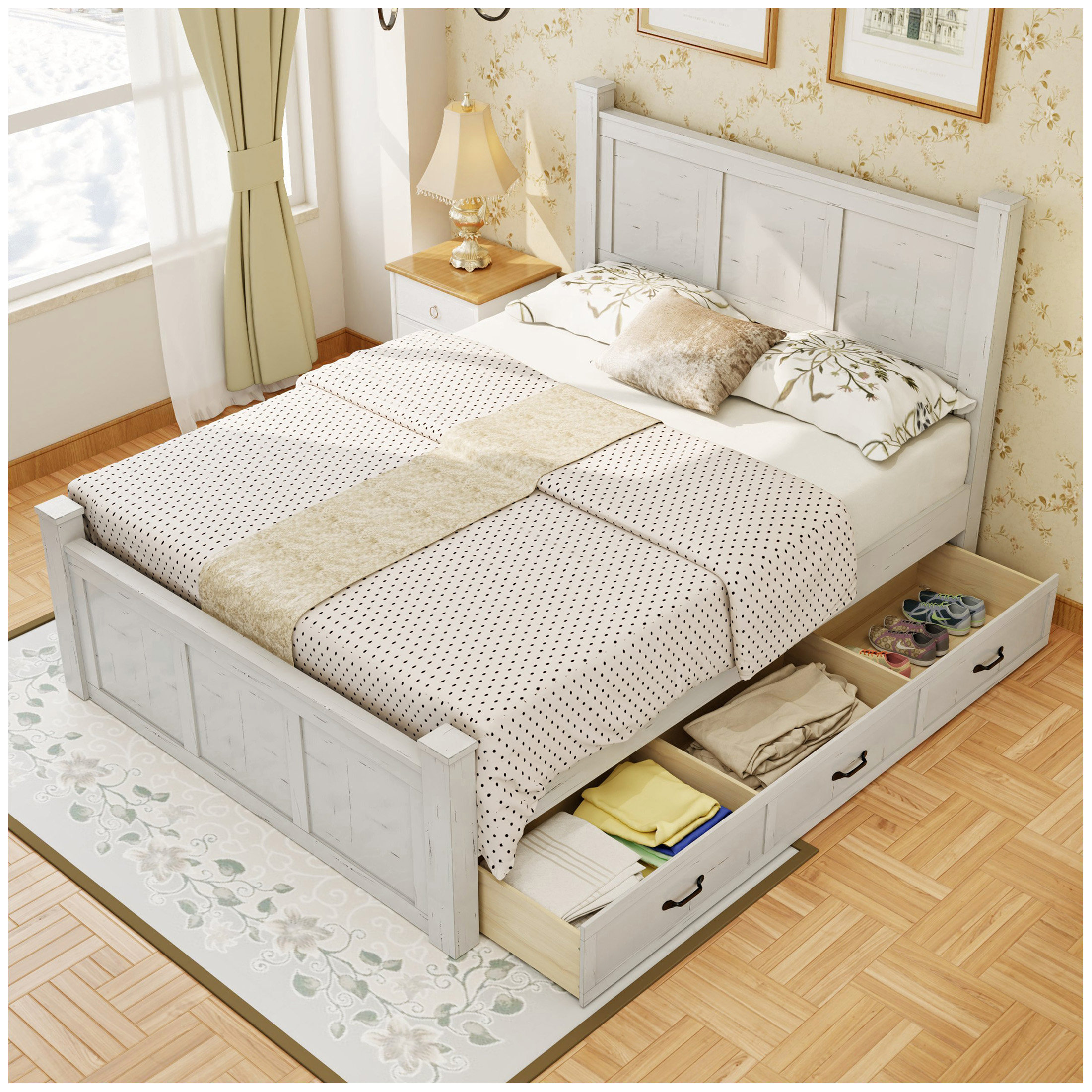 Ophelia & Co. Farmhouse Style Wood Panel Bed Frame Four Square Poster ...