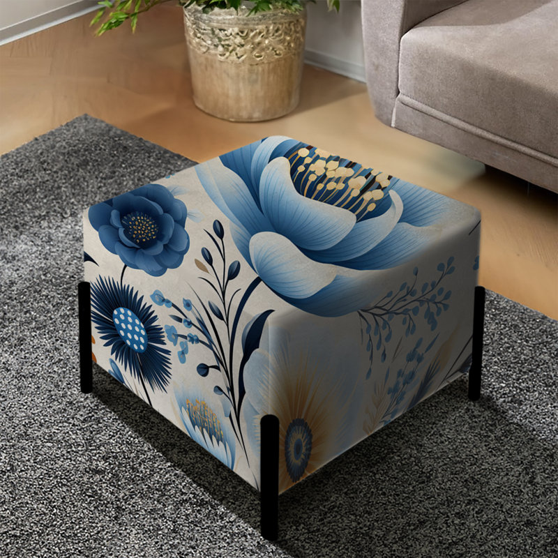 Design Art Blue Bohemian Bliss Floral Pattern - Floral Square Ottoman ...
