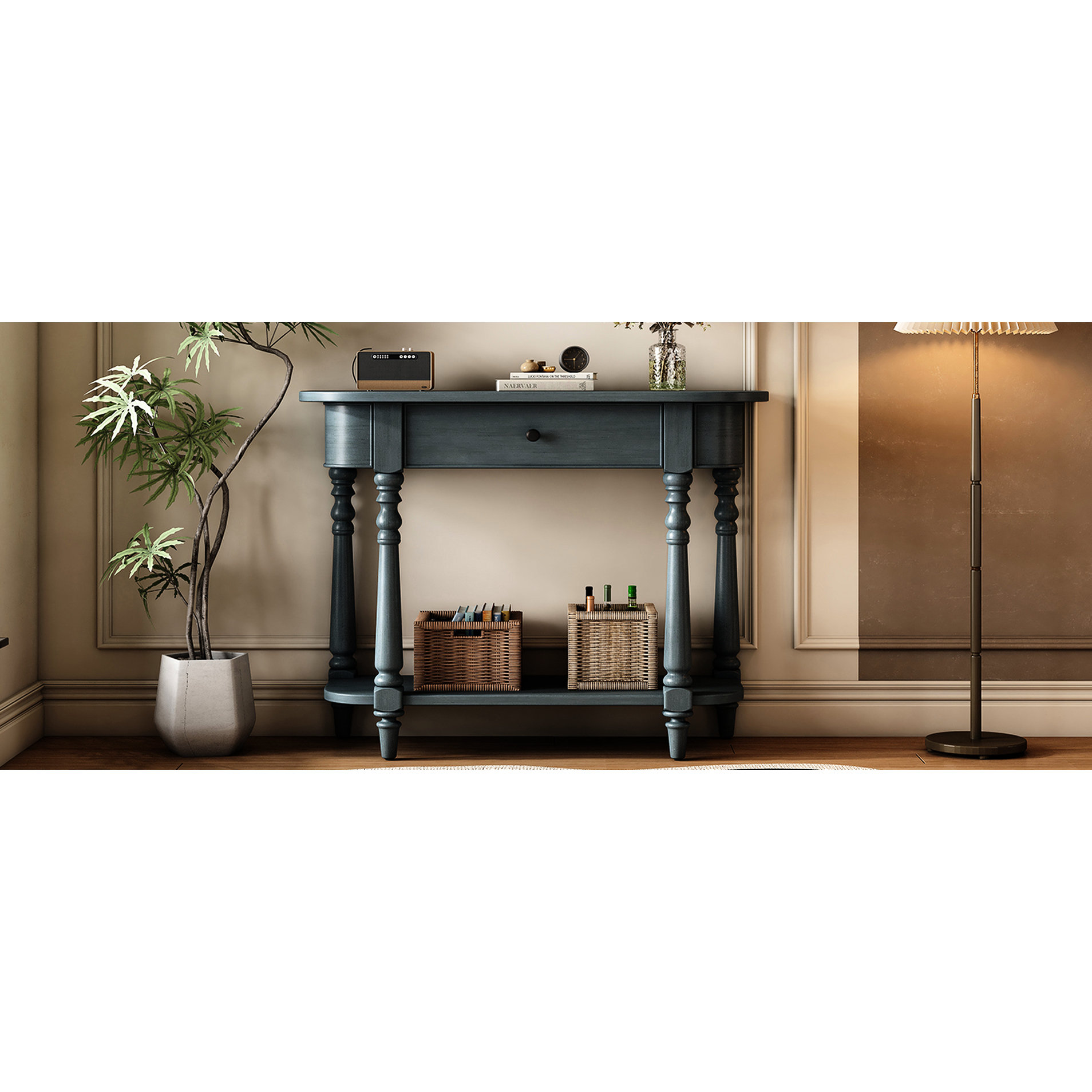 Alcott Hill® Navy Console Table, Retro Entryway Table With Drawer And ...