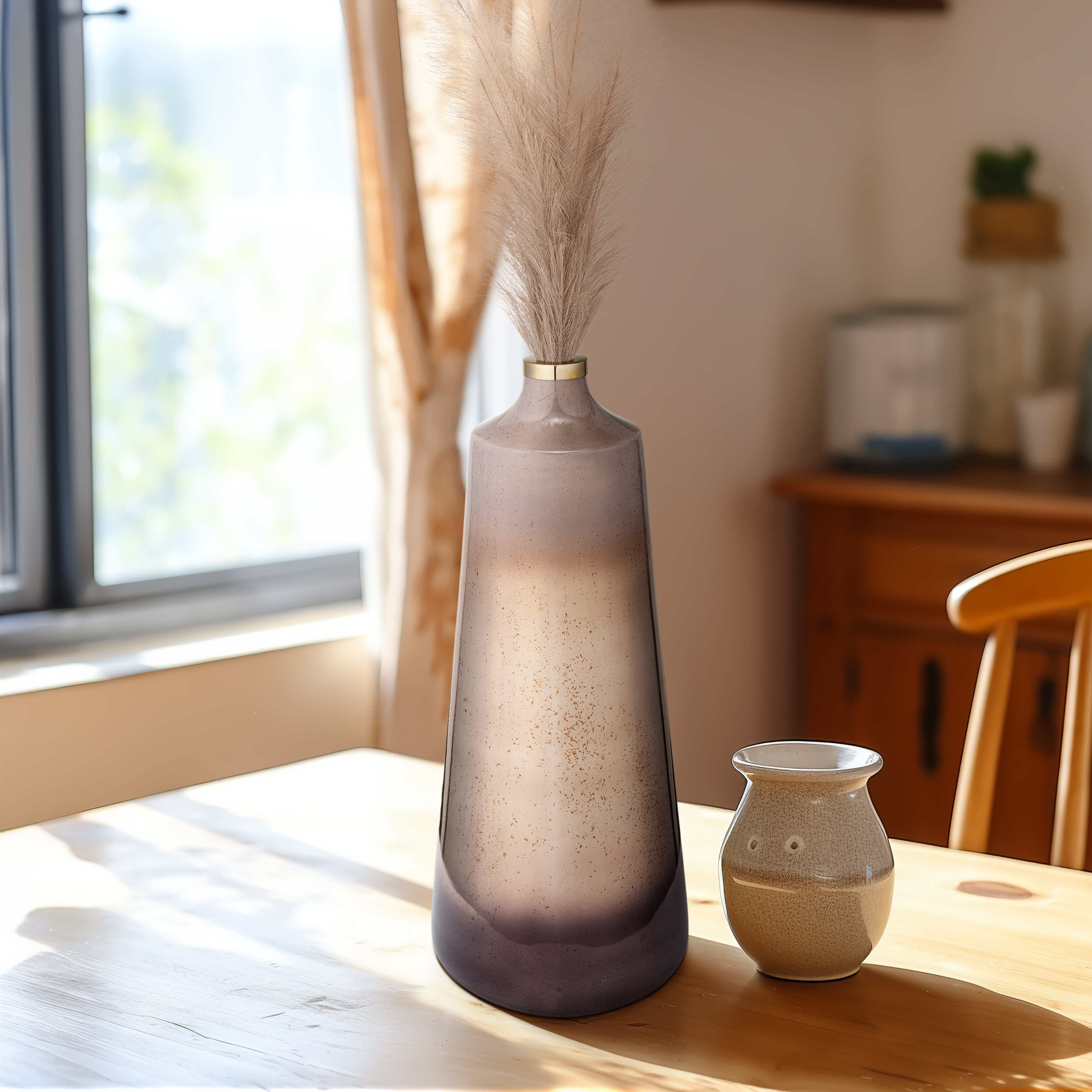 Winston Porter Tall Cylinder Glass Vase with Tapered Neck and Gold ...