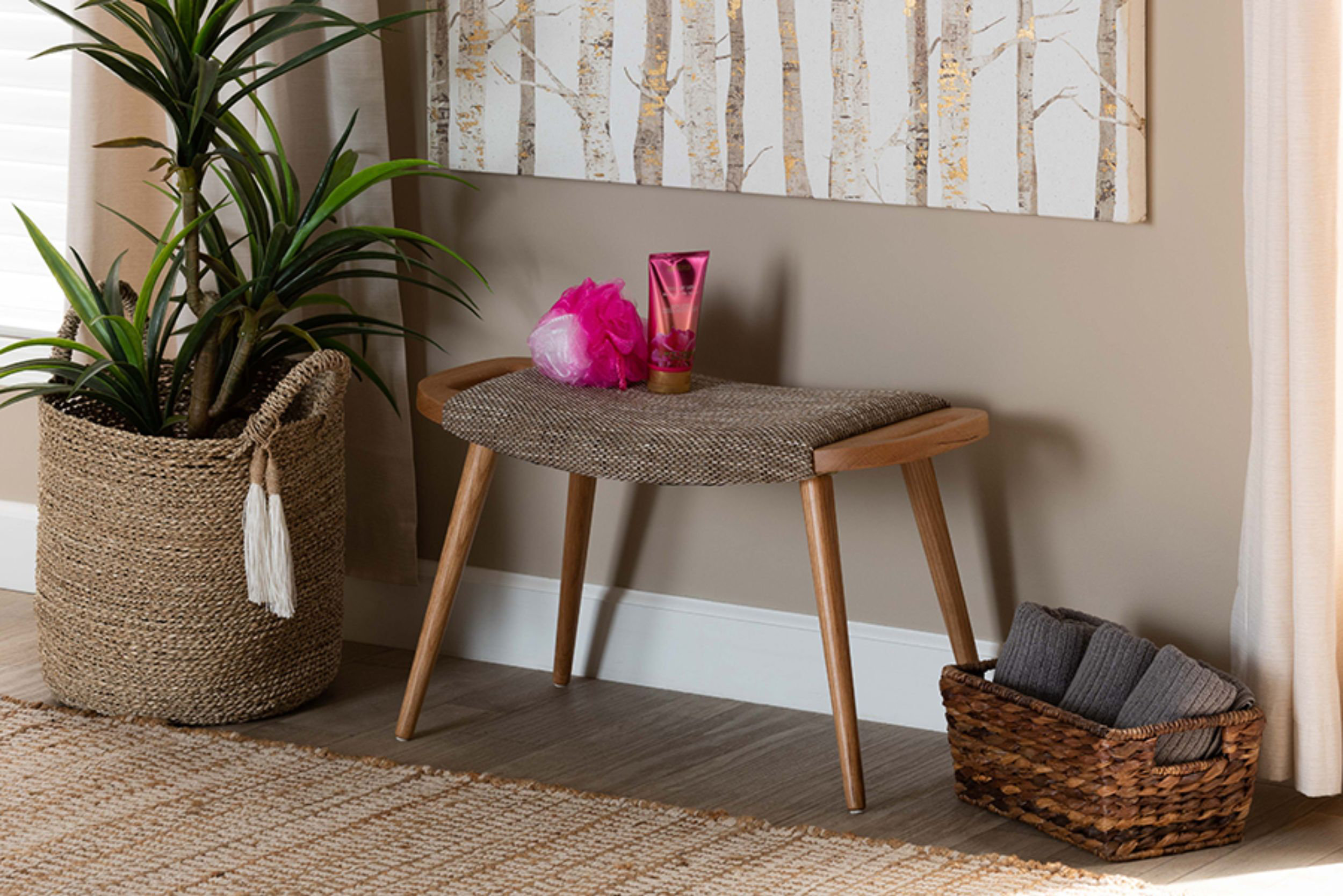 iHome Studio Kayla Fabric Upholstered And Oak Brown Finished Wood ...