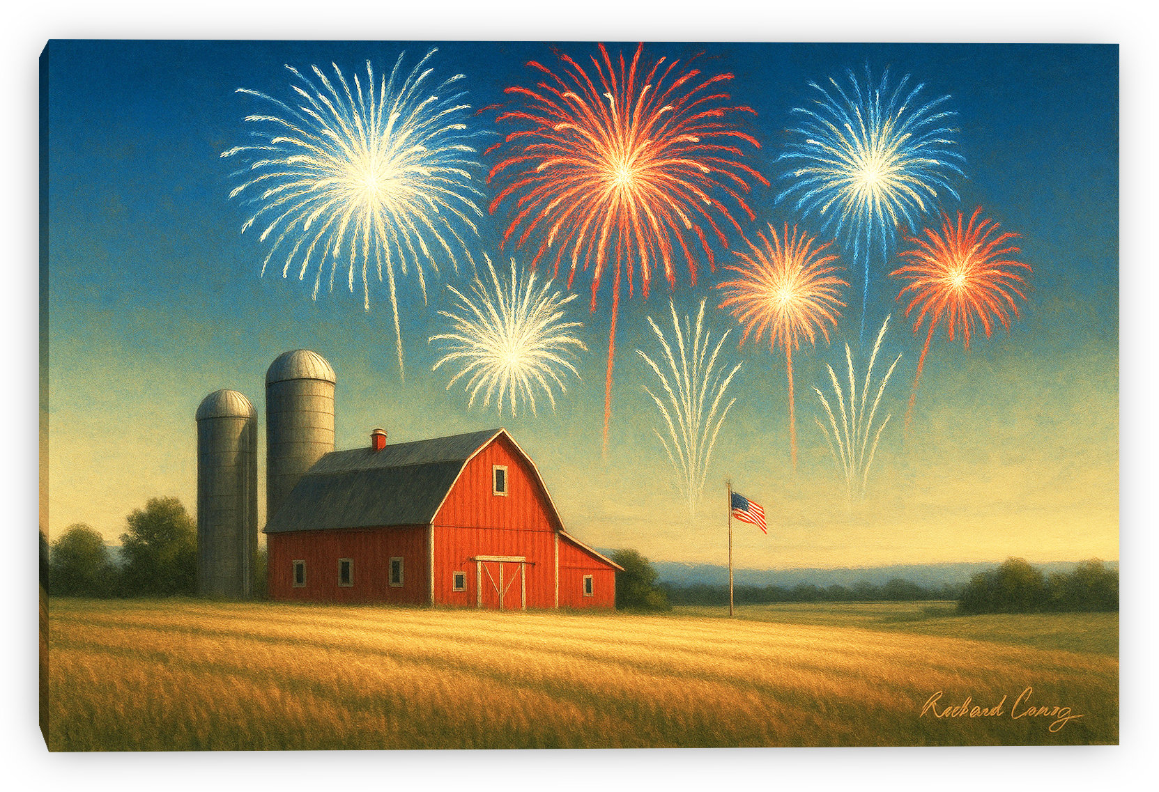 Bayland Collection Barnyard Fireworks - Red Barn 4th of July Canvas Art ...
