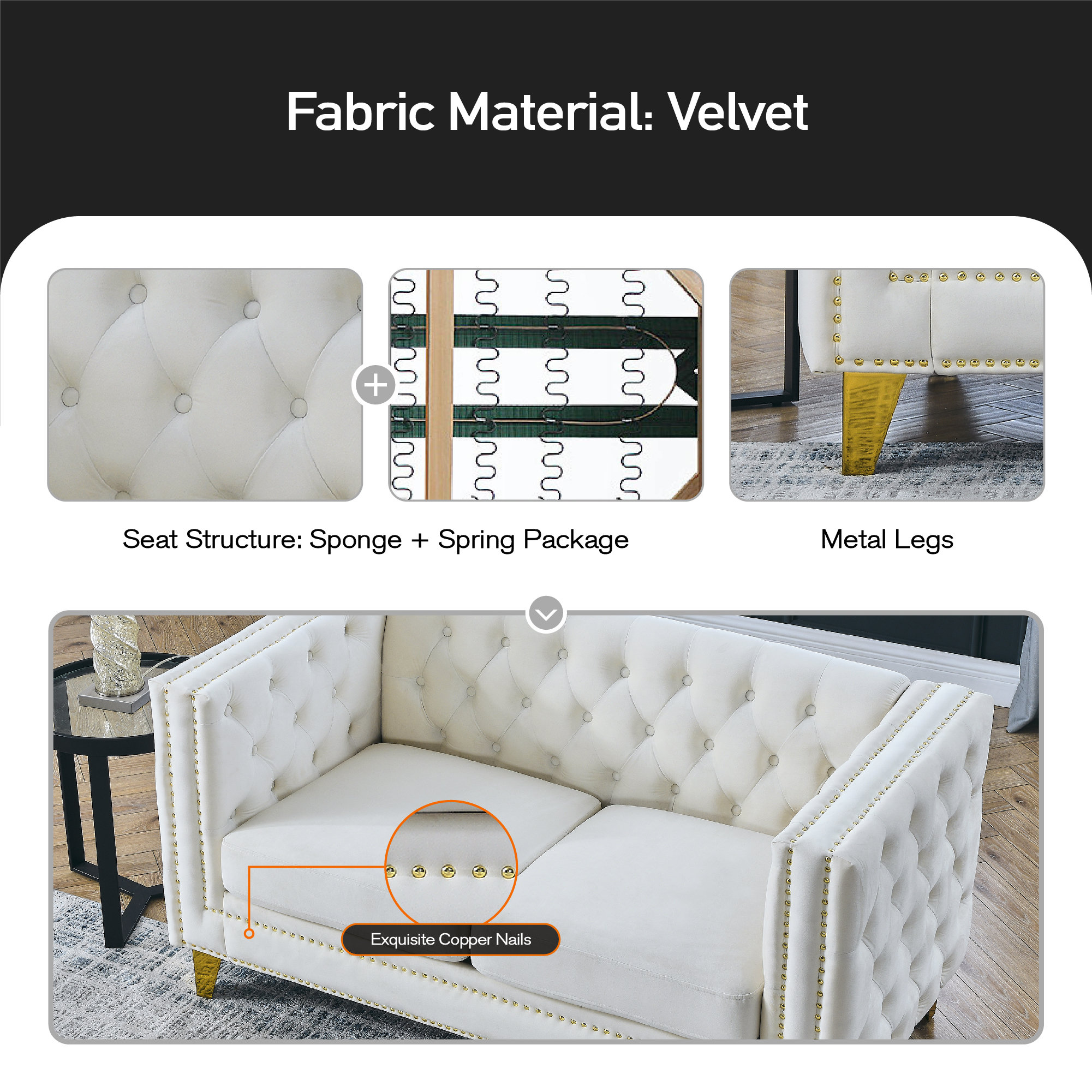 Mercer41 Velvet Sofa For Living Room,Buttons Tufted Square Arm Couch, Modern Couch Upholstered ...