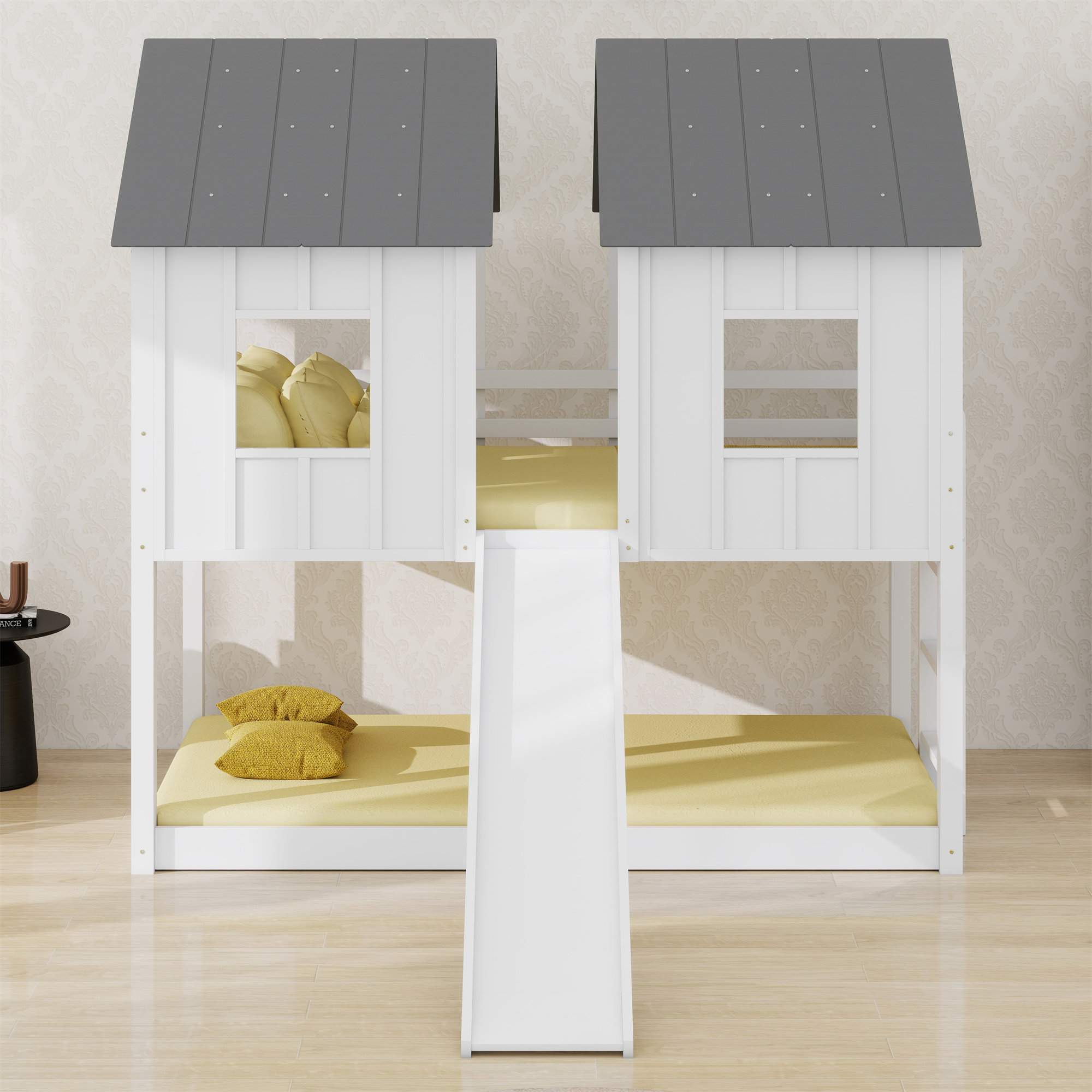 Ophelia & Co. House Bunk Bed With Slide And Windows | Wayfair