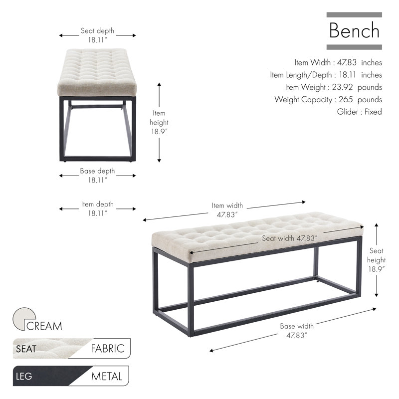 Ebern Designs Shauny Fabric Bench with Metal Legs "& Reviews" | Wayfair