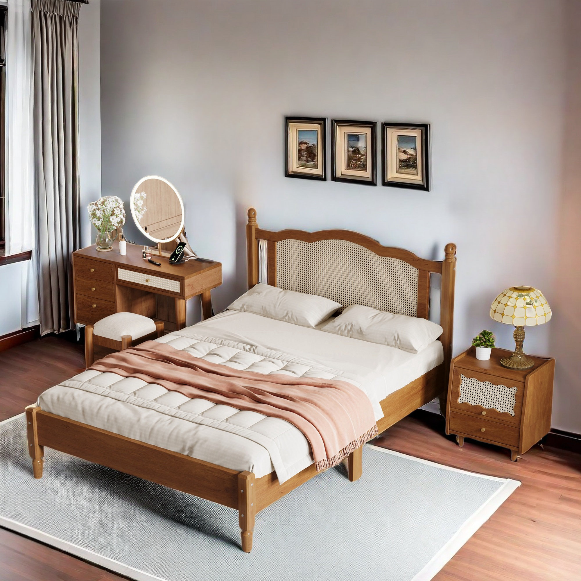 Bay Isle Home™ 3 Pieces Bedroom Sets Included Wooden Platform Bed, 1 ...