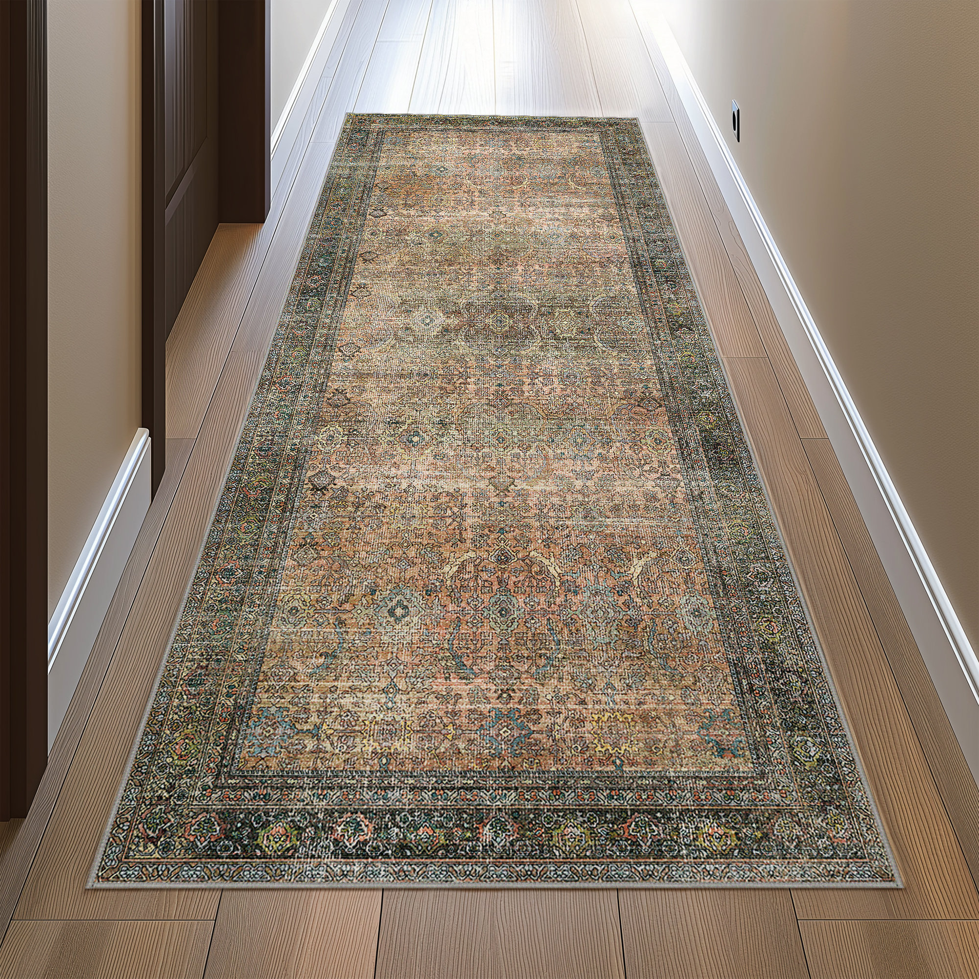 Bungalow Rose Red Brown Area Rugs Machine Washable Rugs for Living Room ...