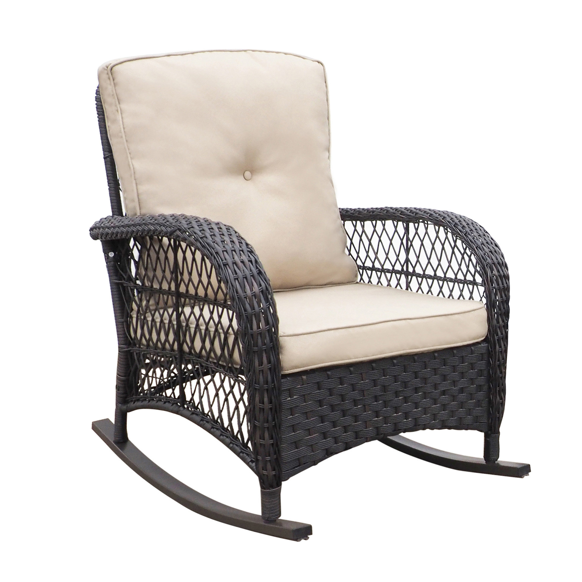 Highland Dunes Garden Rocking Chair,Outdoor Rattan Rocker Chair With ...