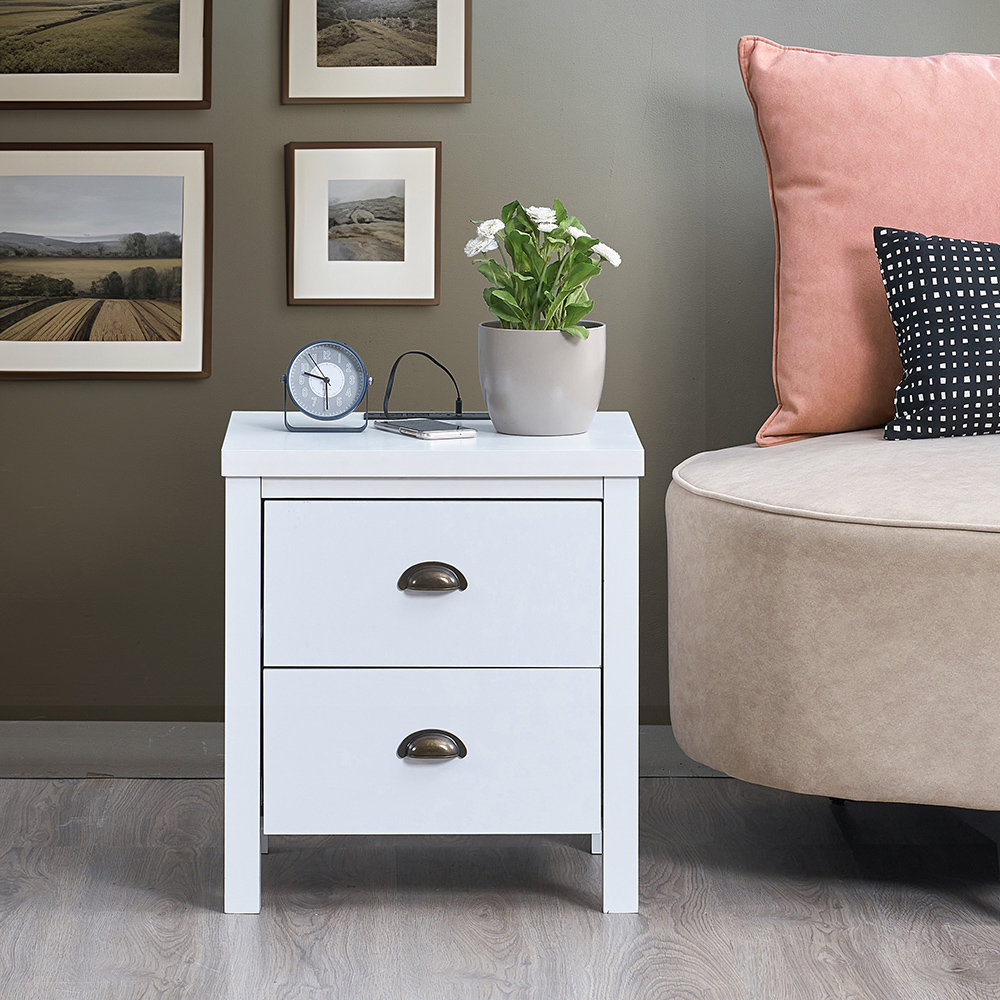 Ebern Designs Table de chevet moderne avec station de charge et tiroirs ...