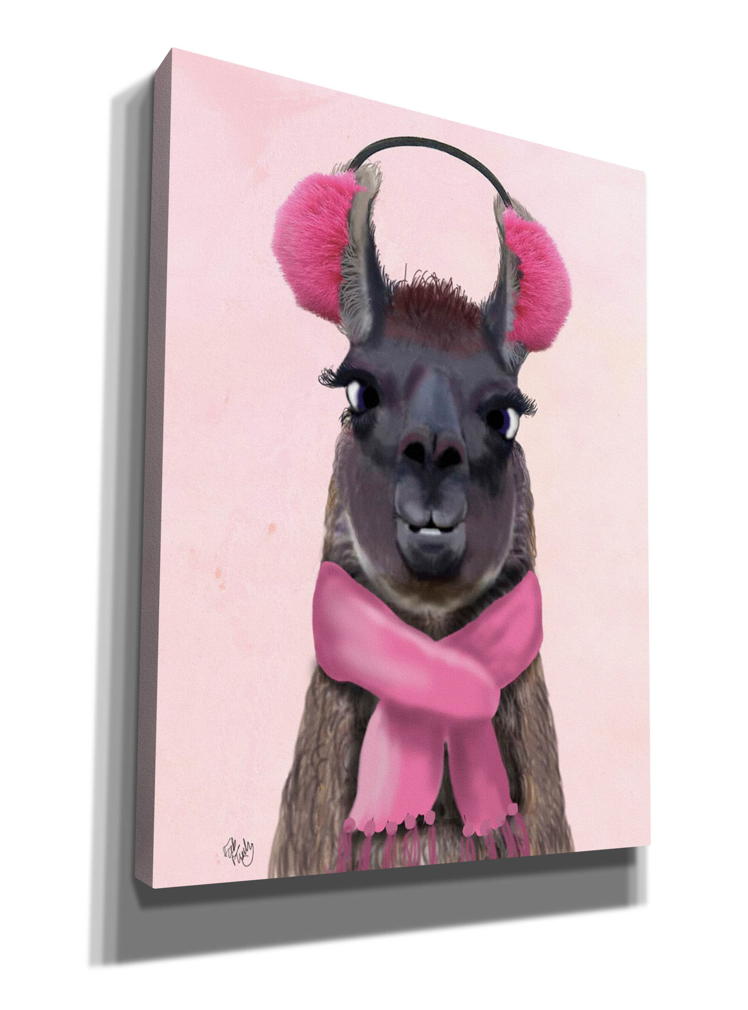 Trinx Chilly Llama Pink by Fab Funky - Wrapped Canvas Graphic Art | Wayfair