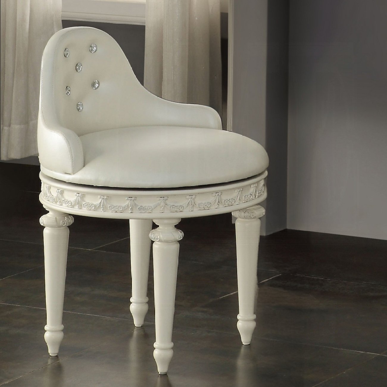 House of Hampton® Ivory Swivel Vanity Chair With Tufted Back Ivory ...