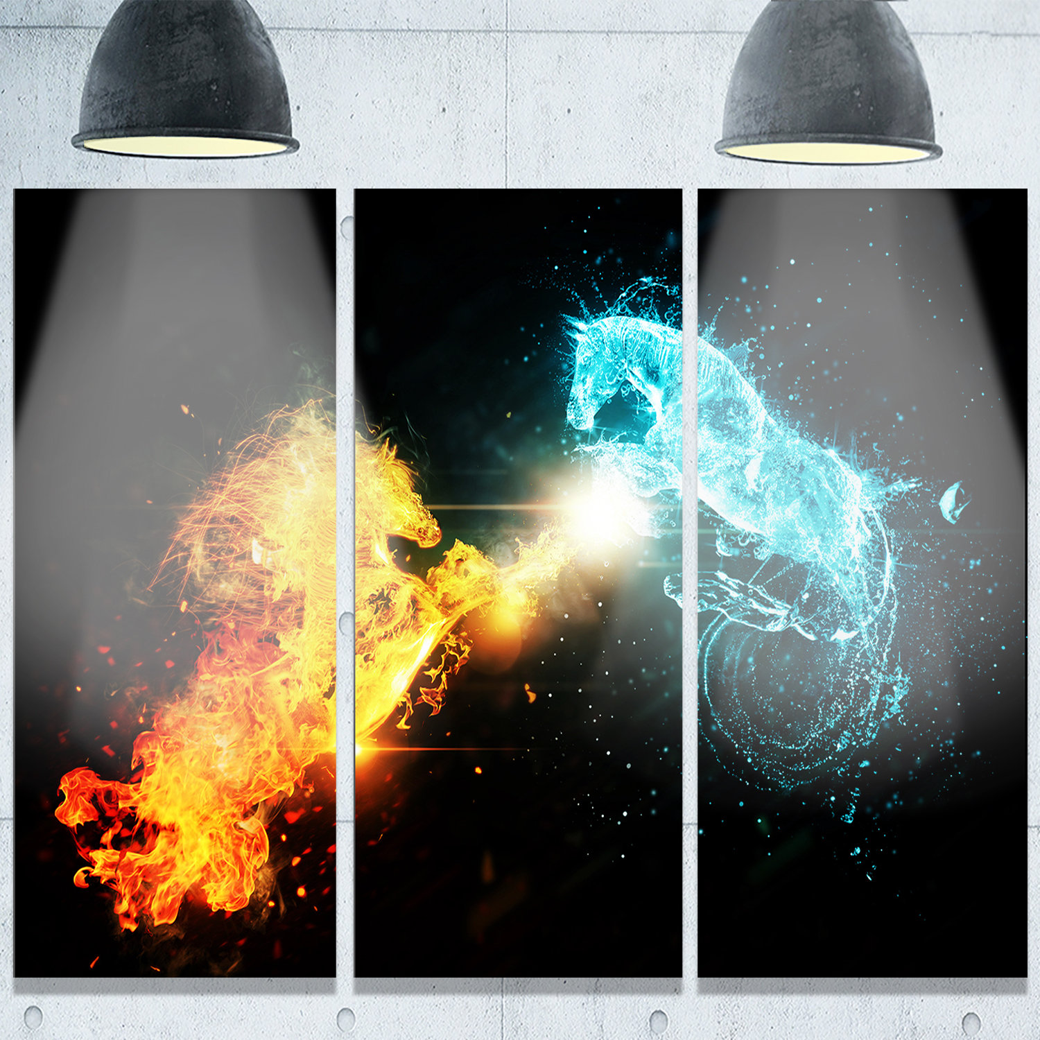 Design Art 'Fire and Water Abstract Horses' 3 Piece Graphic Art on ...