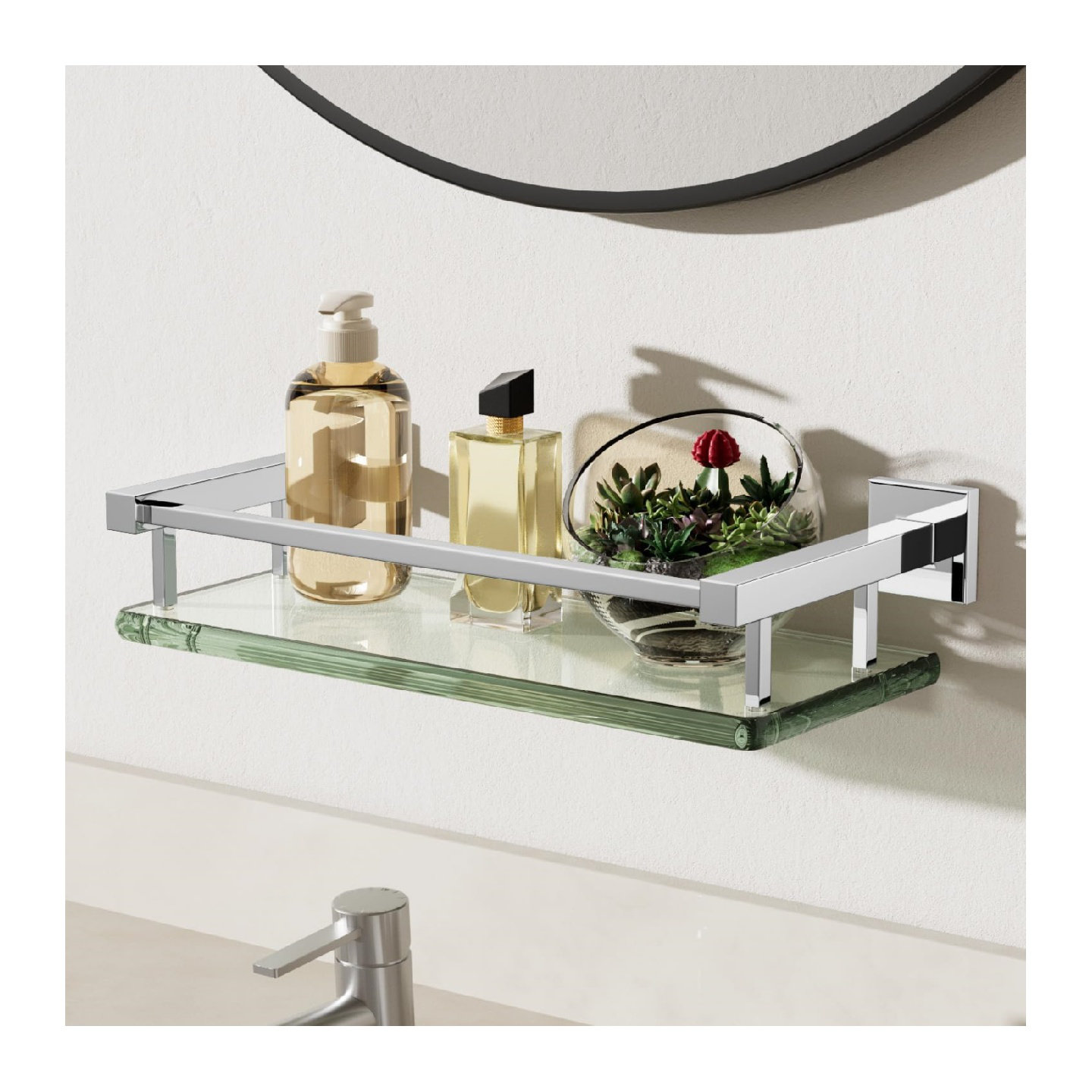 Latitude Run® Bathroom Glass Shelf with Stainless Steel Railing | Wayfair