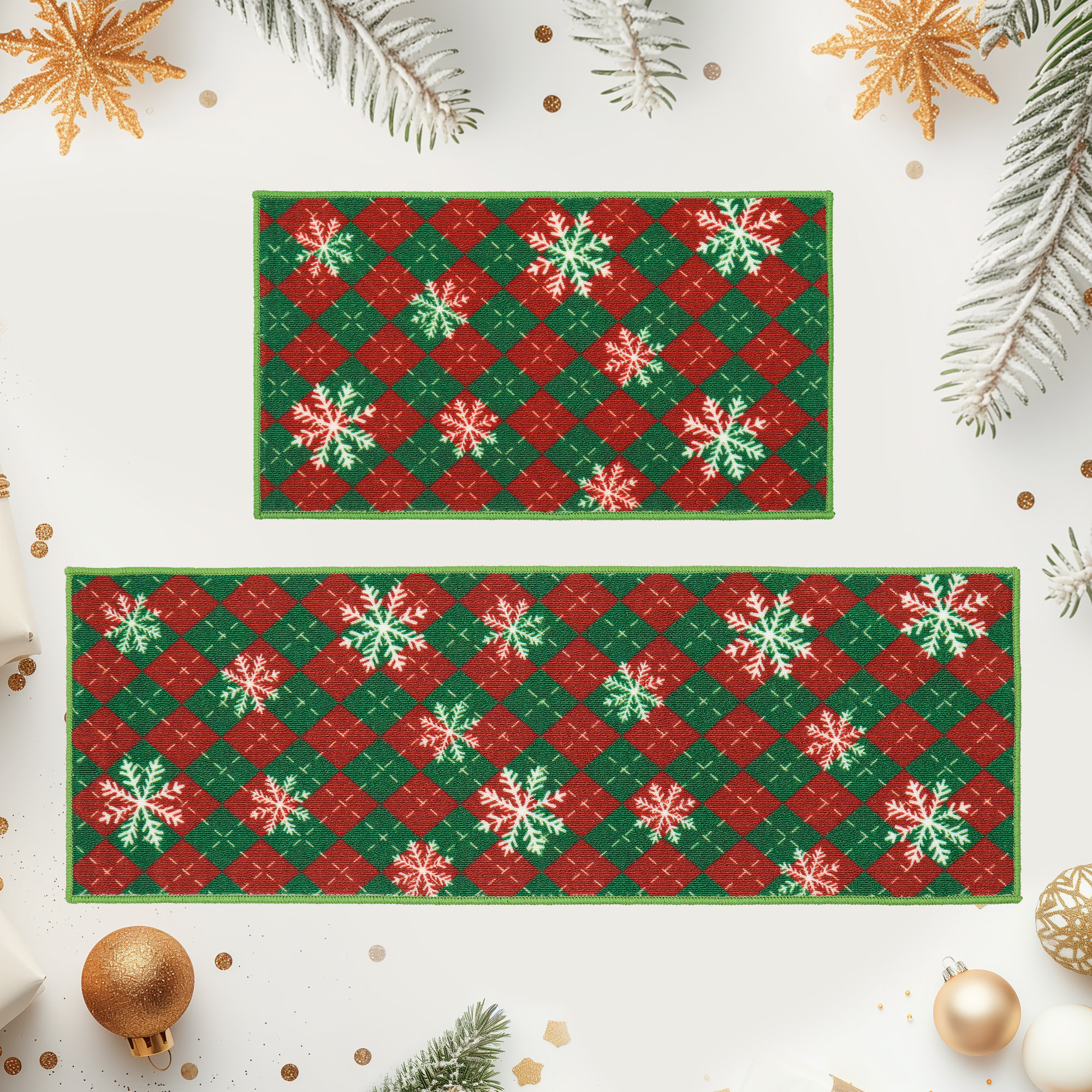 The Holiday Aisle® Plaid Christmas Kitchen Rugs 2PCS Absorbent Merry ...