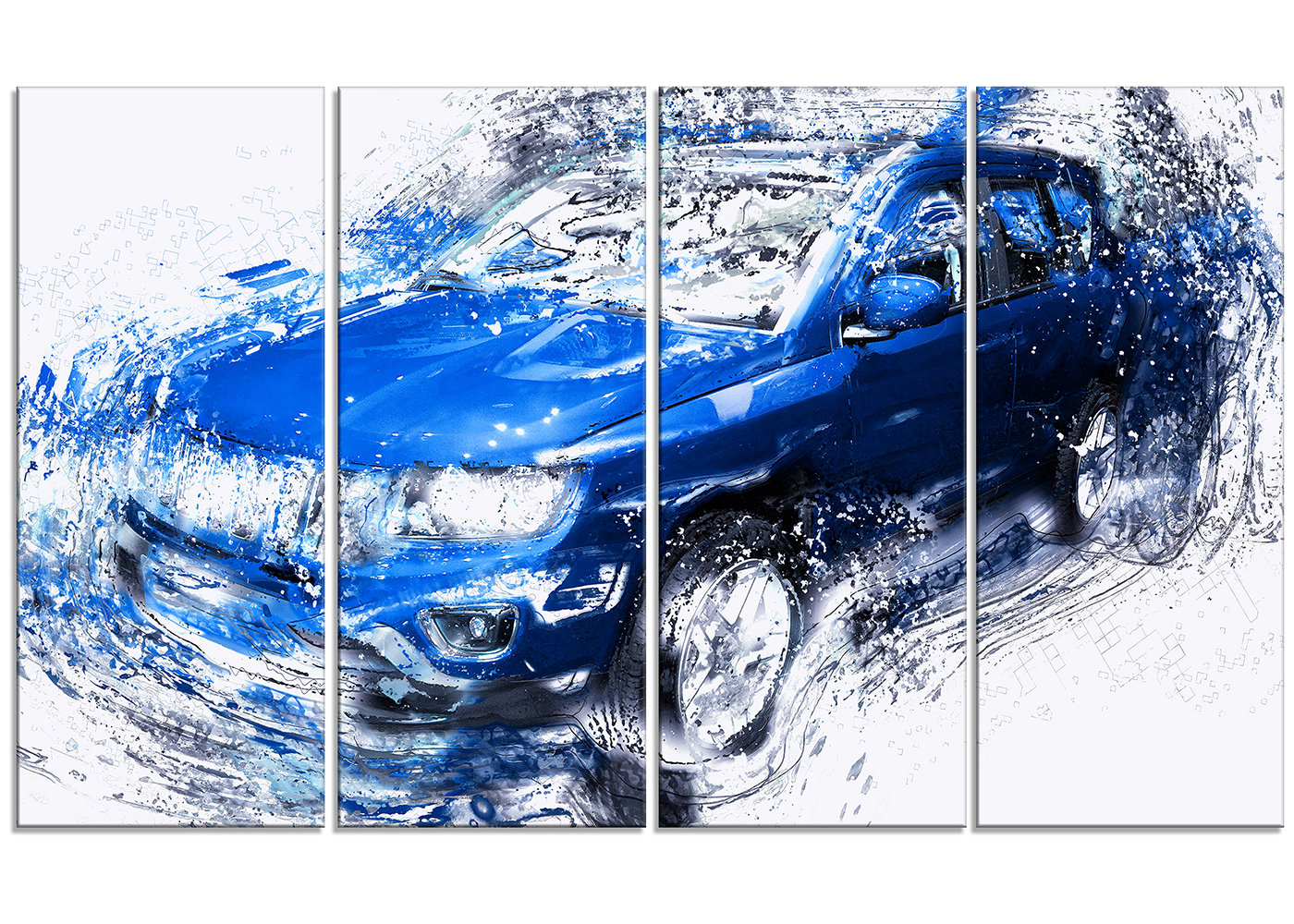 Design Art Blue Tuner Car 4 Piece Graphic Art on Wrapped Canvas Set ...