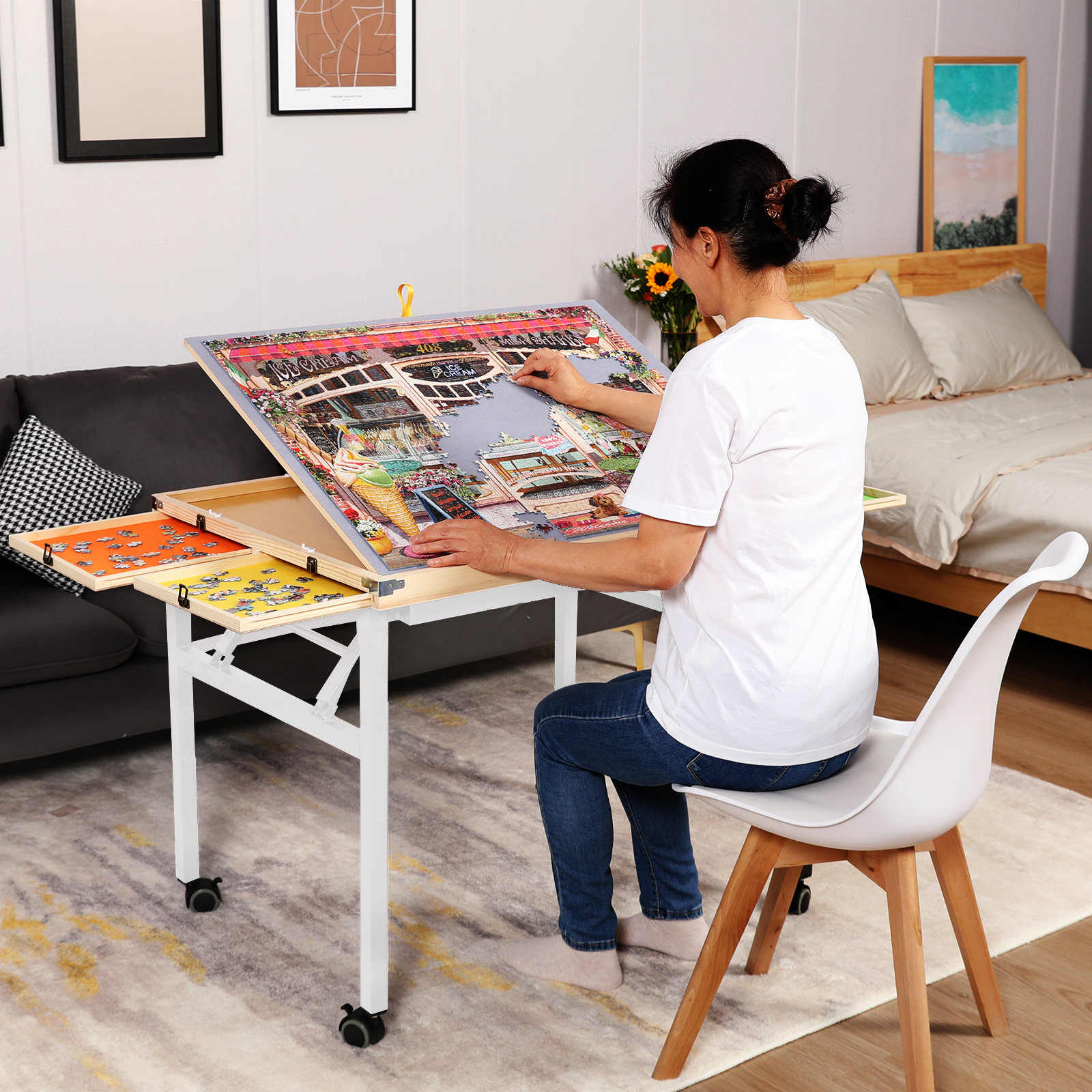 Fanwer Jigsaw Puzzle Table with Drawers and Metal Legs & Reviews | Wayfair