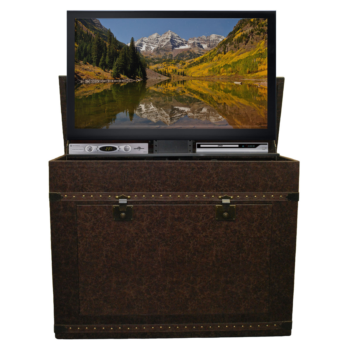 Touchstone Vintage Trunk Motorized TV Lift Cabinet - Leather-wrapped TV ...