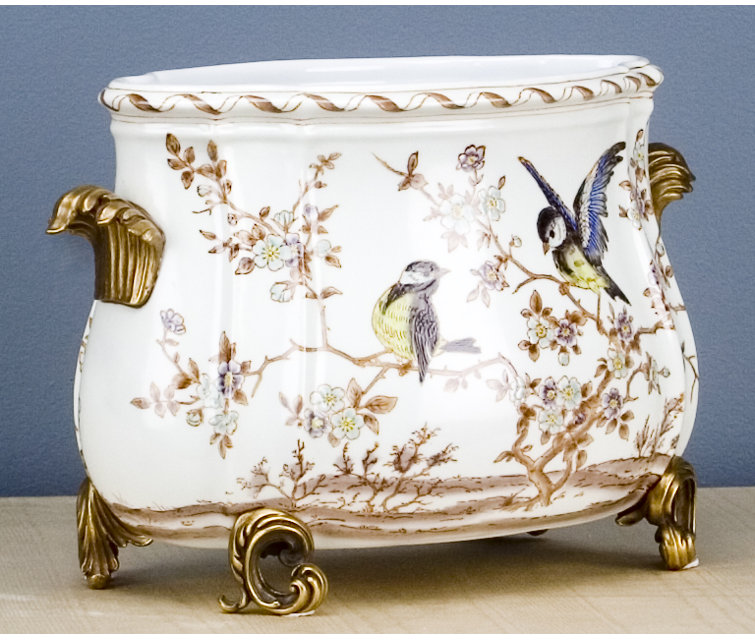 Danny's Fine Porcelain Gold/Gray Ormolu Porcelain Cachepot Planter ...