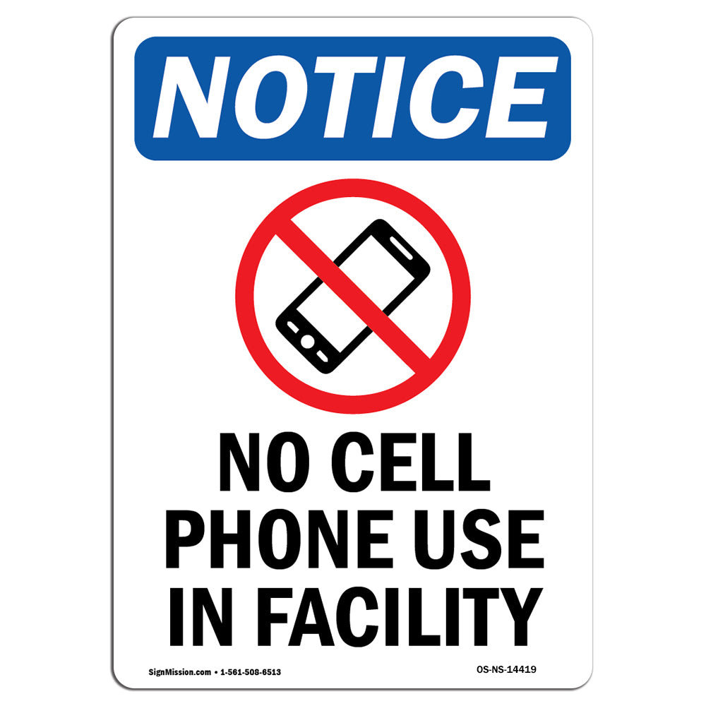 SignMission OSHA Notice - No Cell Phone Use Sign With Symbol | Heavy ...