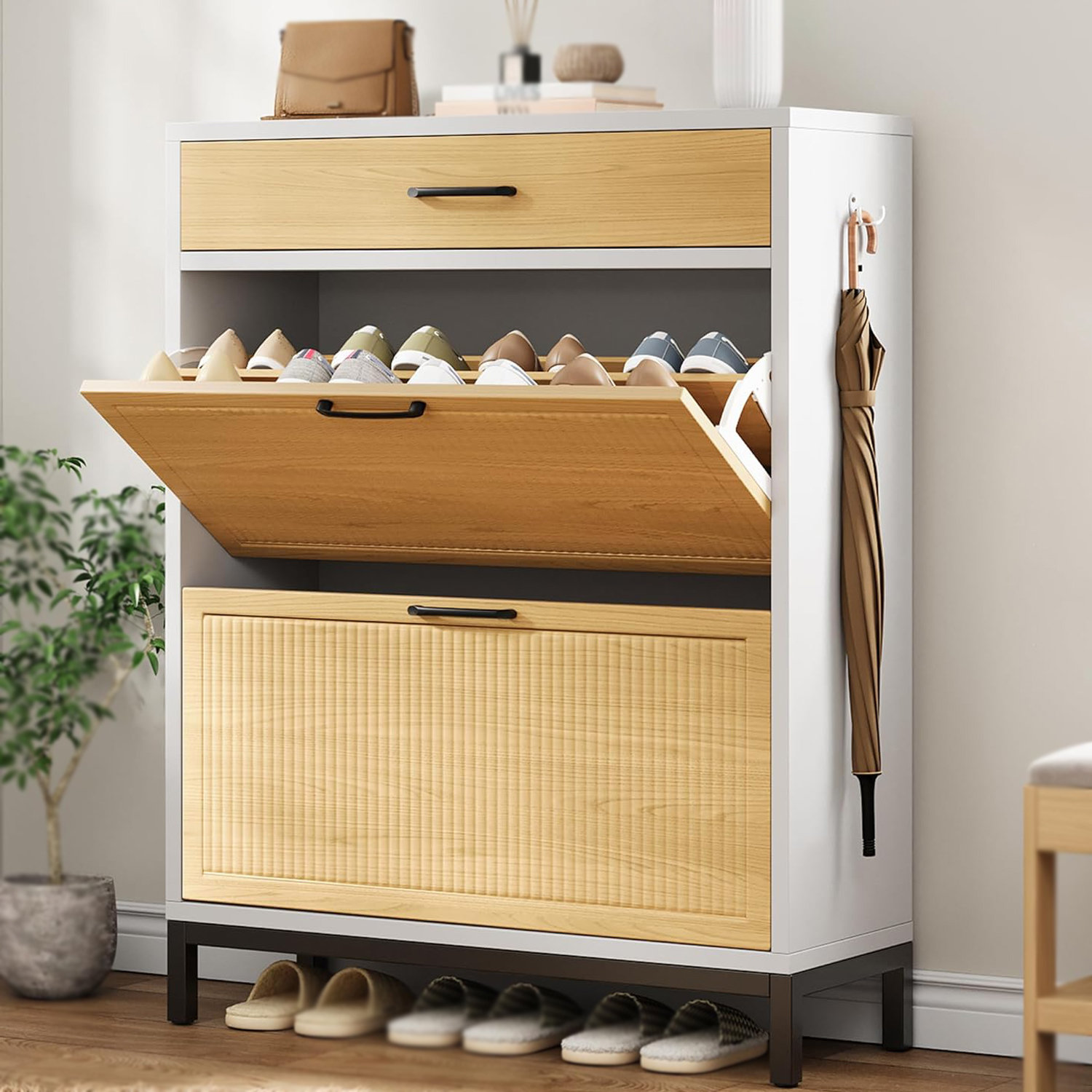 Bayou Breeze Shoe Cabinet Storage for Entryway,Fluted Hidden Shoes Rack ...