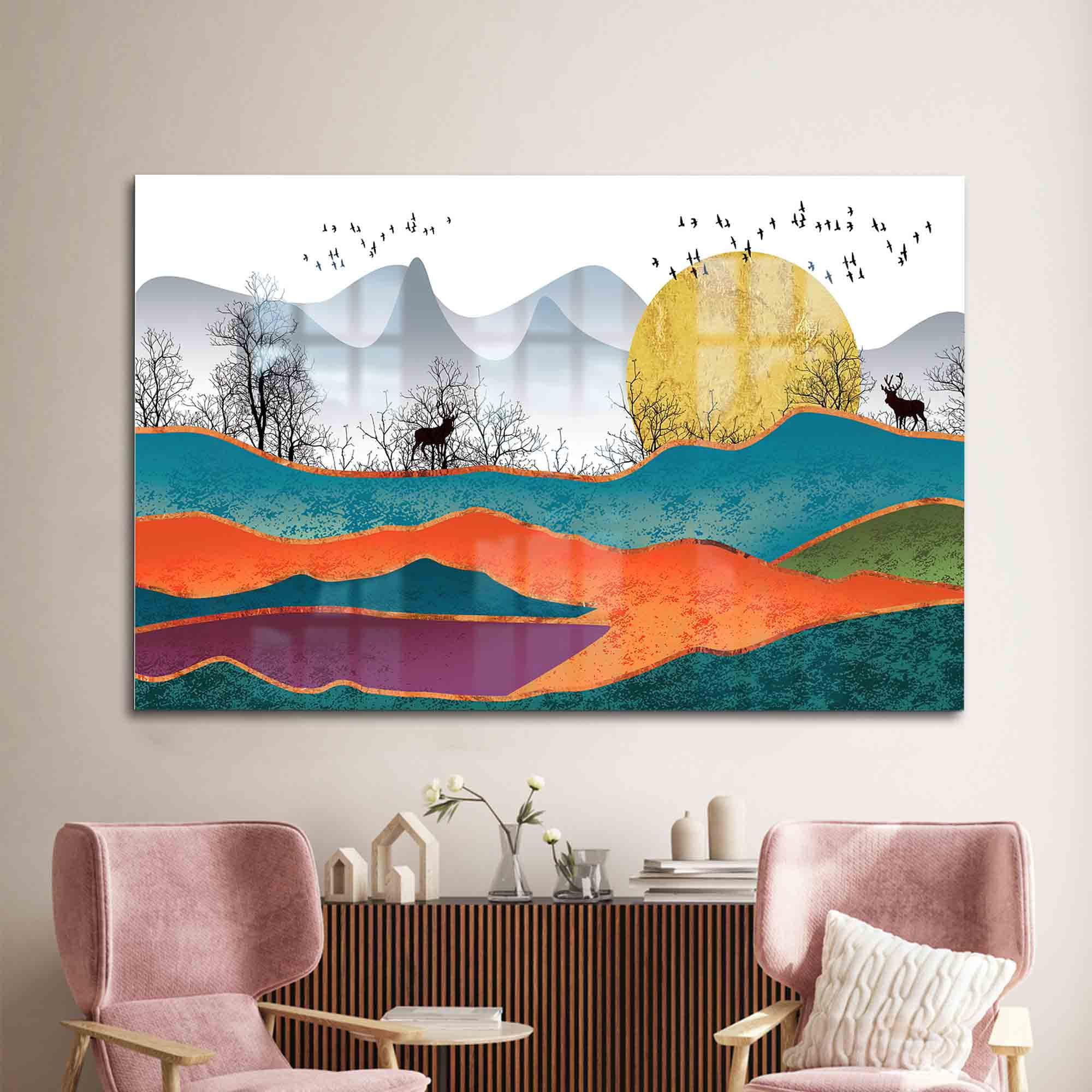 Loon Peak® Colorful Abstract Landscape Printed on Glass for Luxury Wall ...