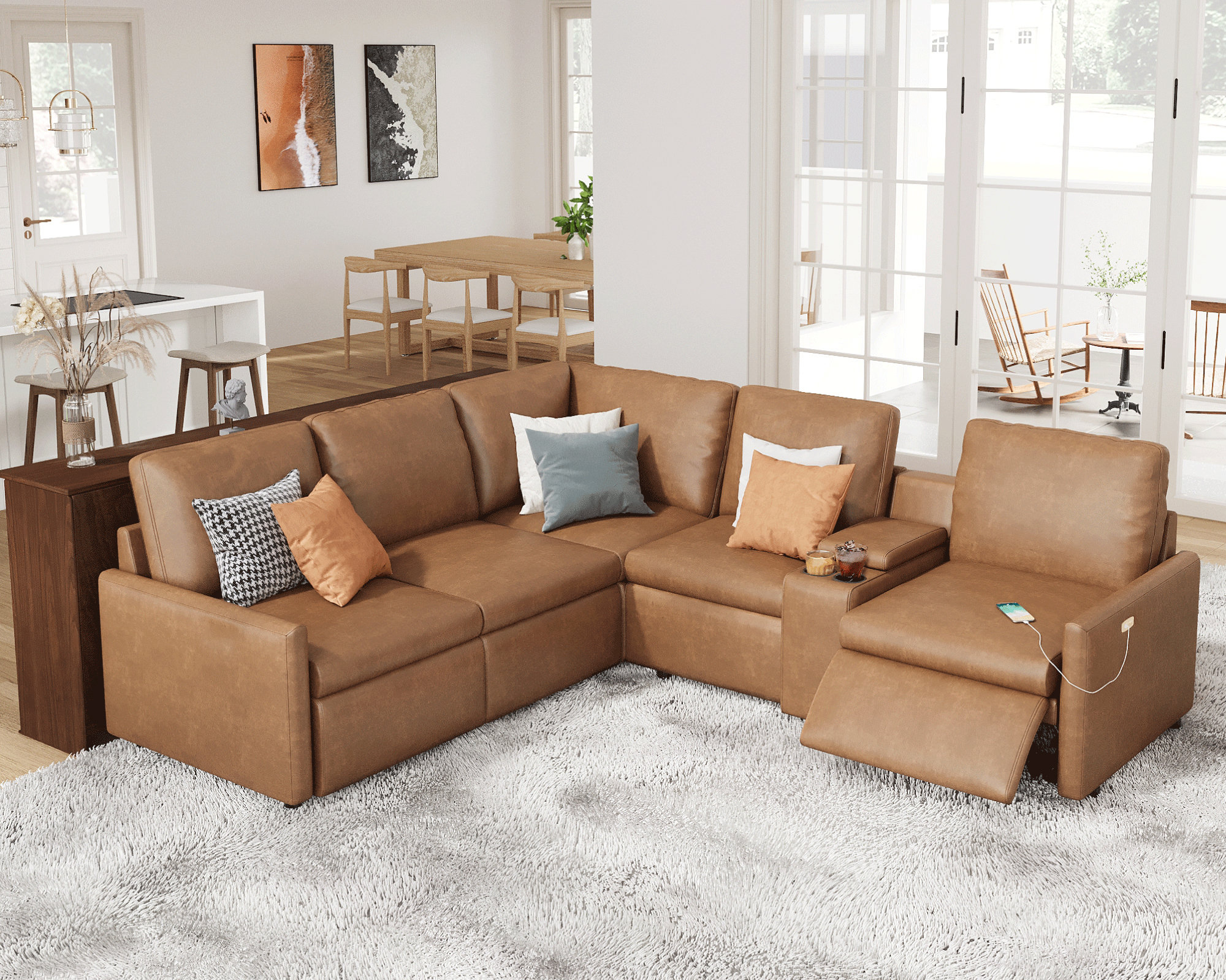 Hokku Designs Power Recliner, Reclining Sectional Sofa With Console ...