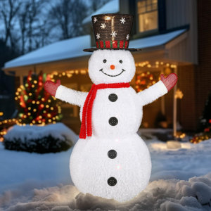 The Holiday Aisle® Plush Snowman Christmas Decoration, Lighted With ...