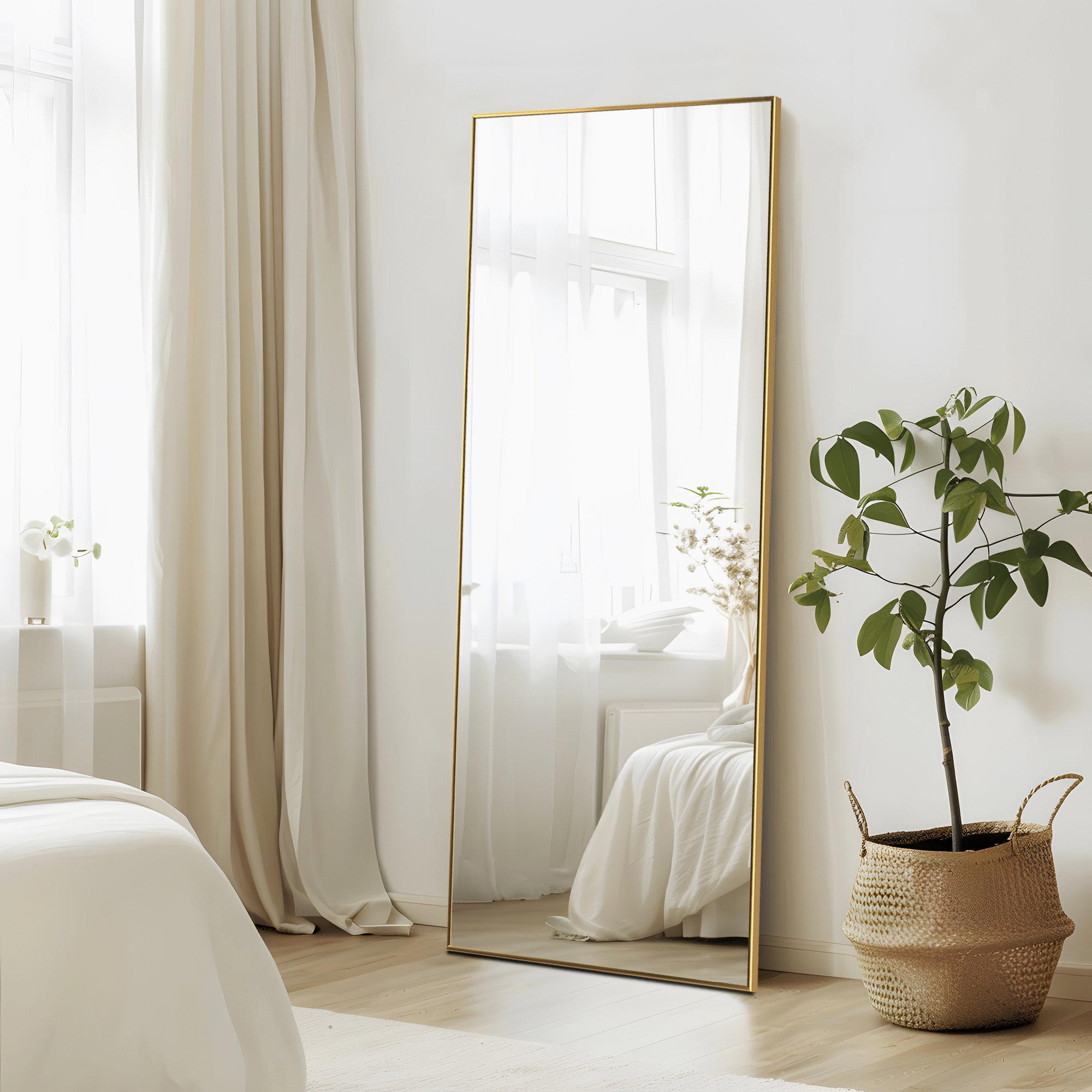 Ivy Bronx Lensa Rectangle Metal Full Length Wall Mirror with Embedded ...