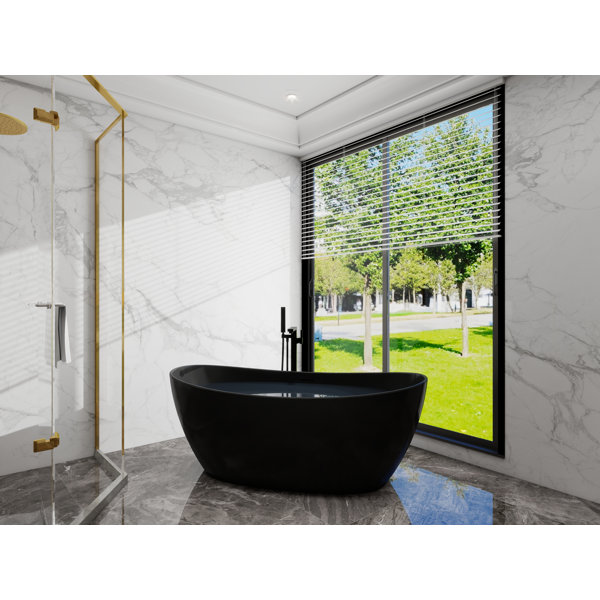 Fslefay 65"L x33.5"W Freestanding Soaking Bathtub Solid Surface Soaking ...
