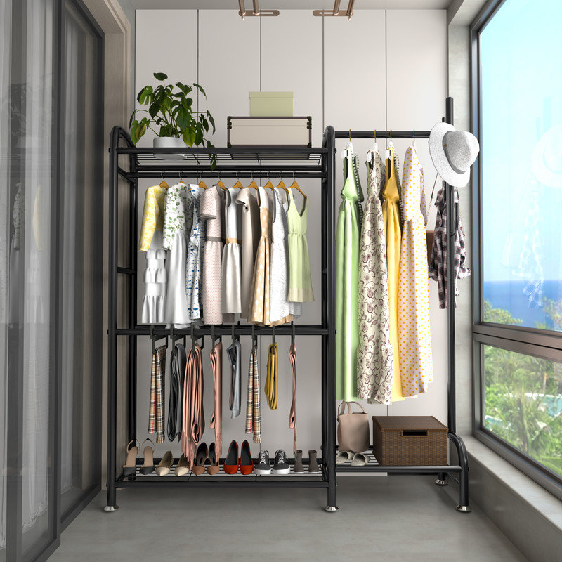 Rebrilliant 72.83'' Tall Black White Metal Portable Clothing Rack with ...