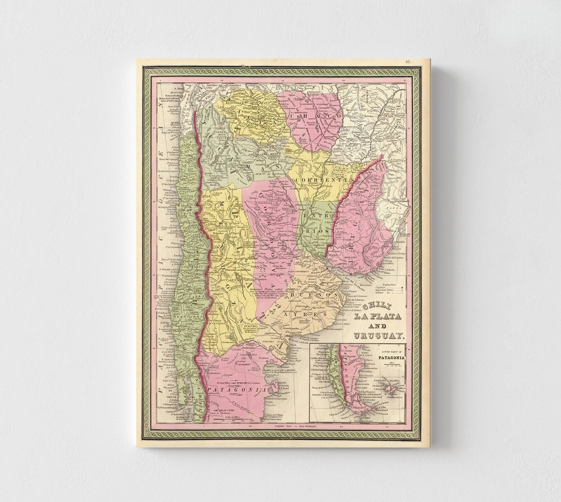 WeFrameArt Chilie La Plata Uruguay 1849, Latin American Old Map ...