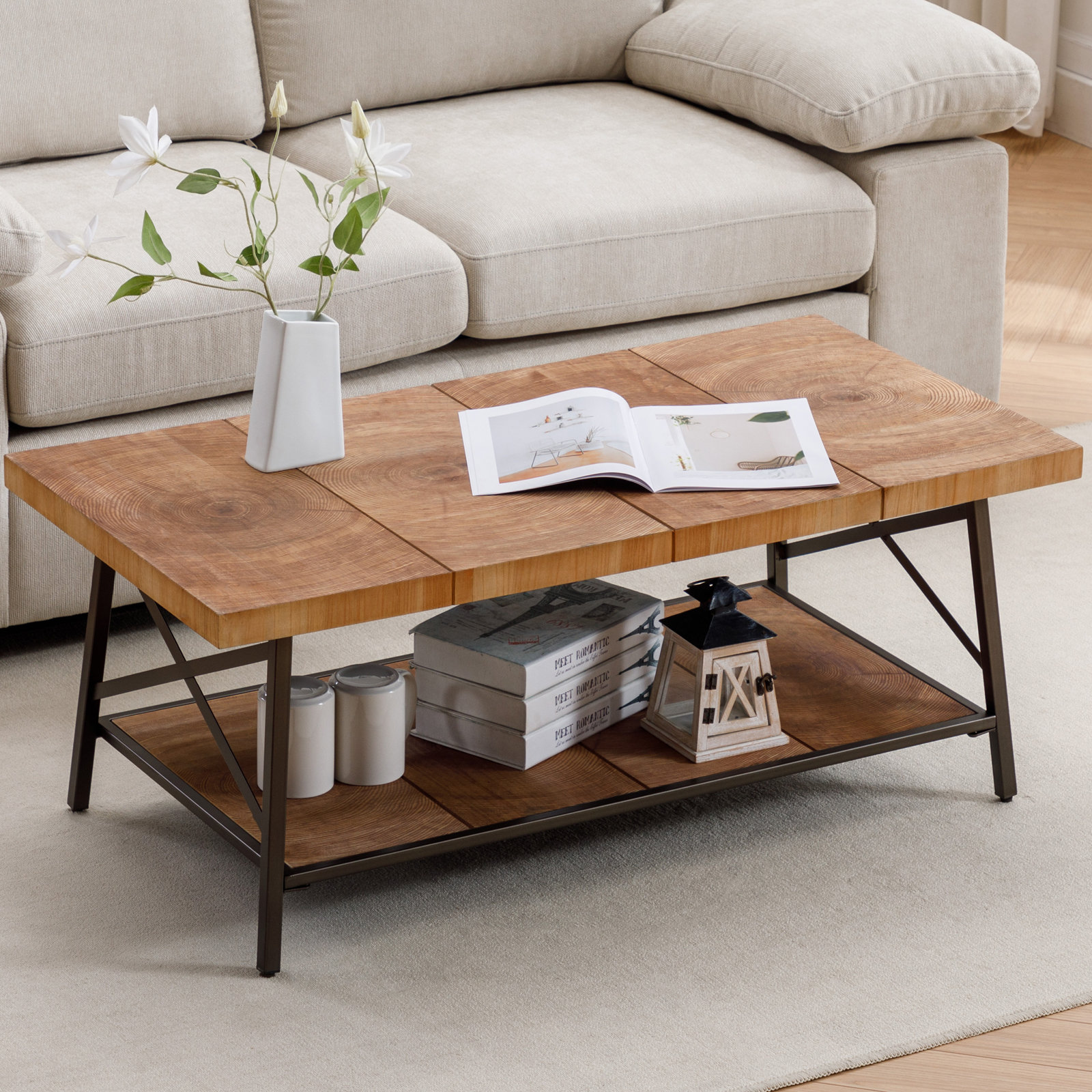 17 Stories Marquae Rectangular Wood Coffee Table with 2 Tiers & Reviews ...