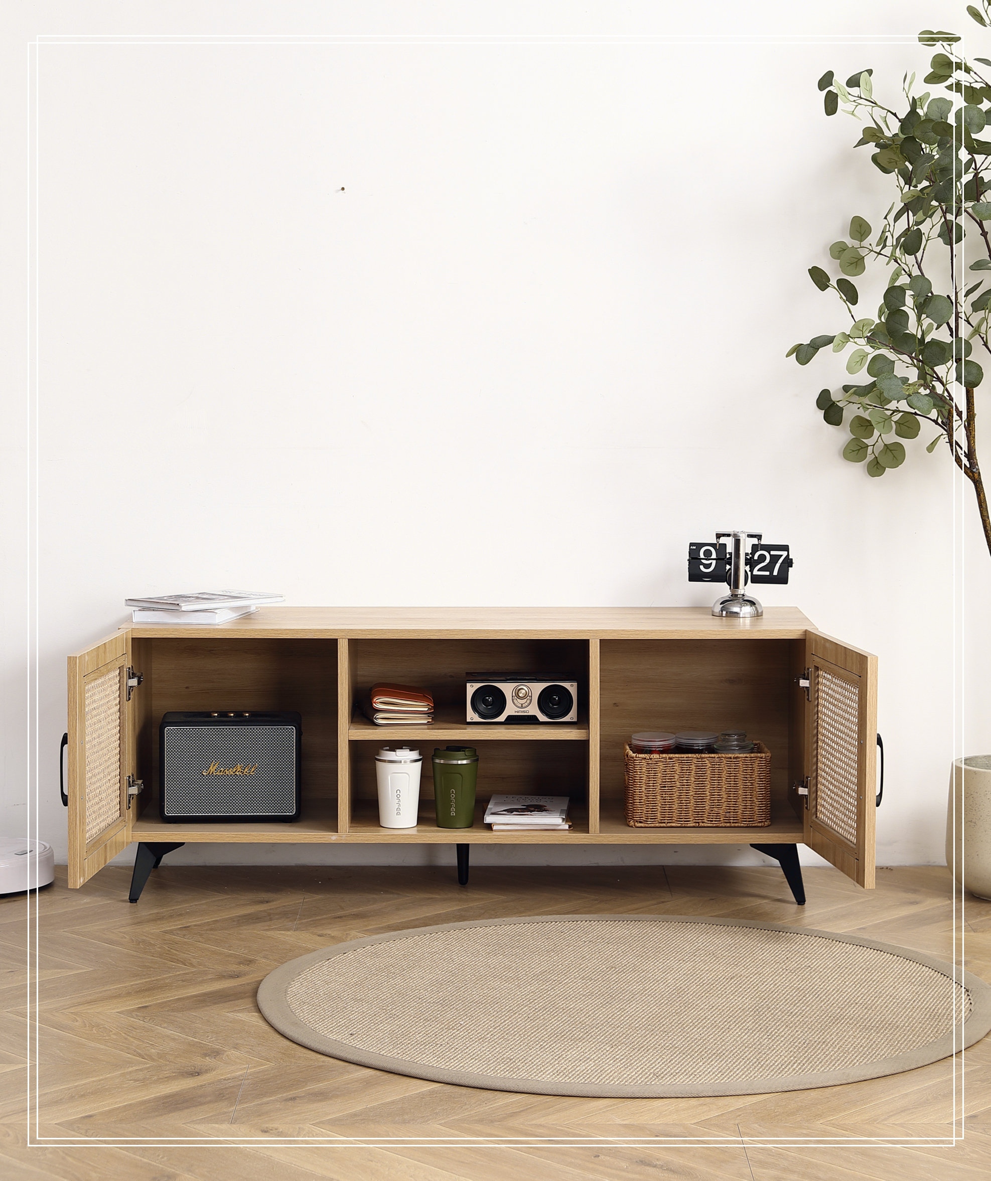George Oliver Tanae TV Cabinet with Rattan Net - Perfect for Family ...